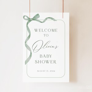 Editable Sage Green Bow Baby Shower Welcome Sign Template, Instant ...