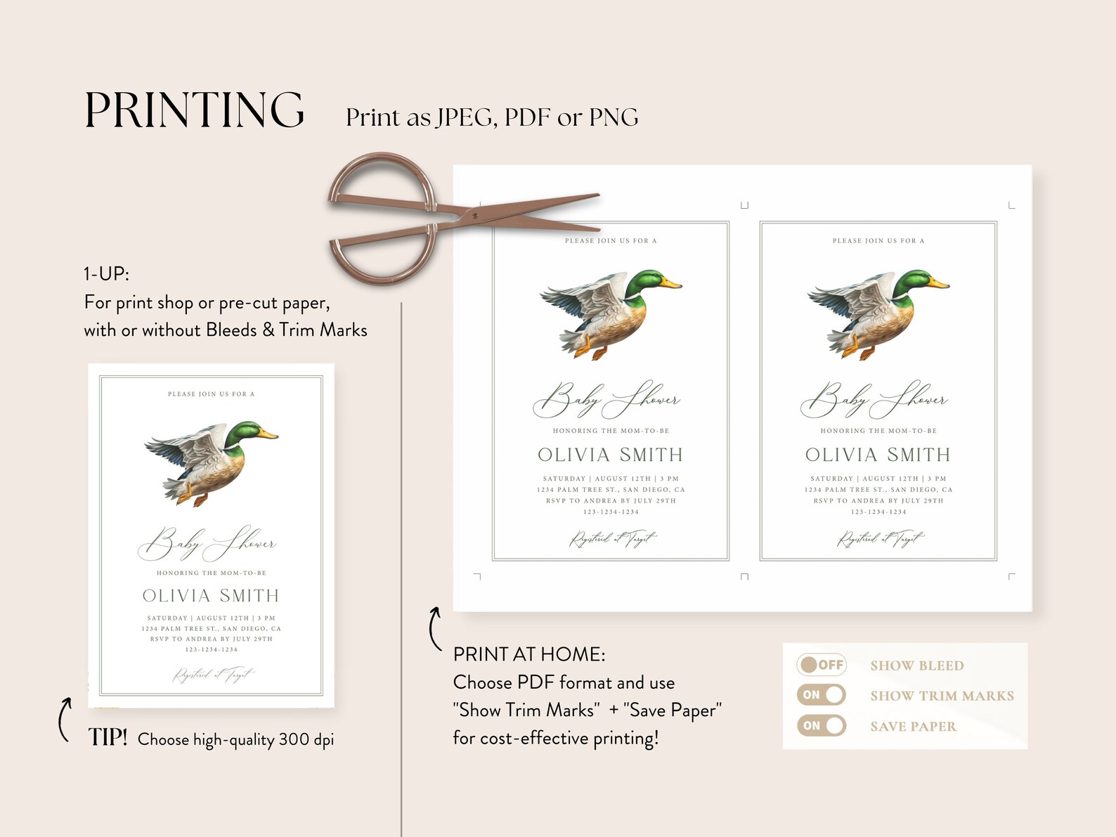 Editable Mallard Duck Baby Shower Invitation Template - Etsy