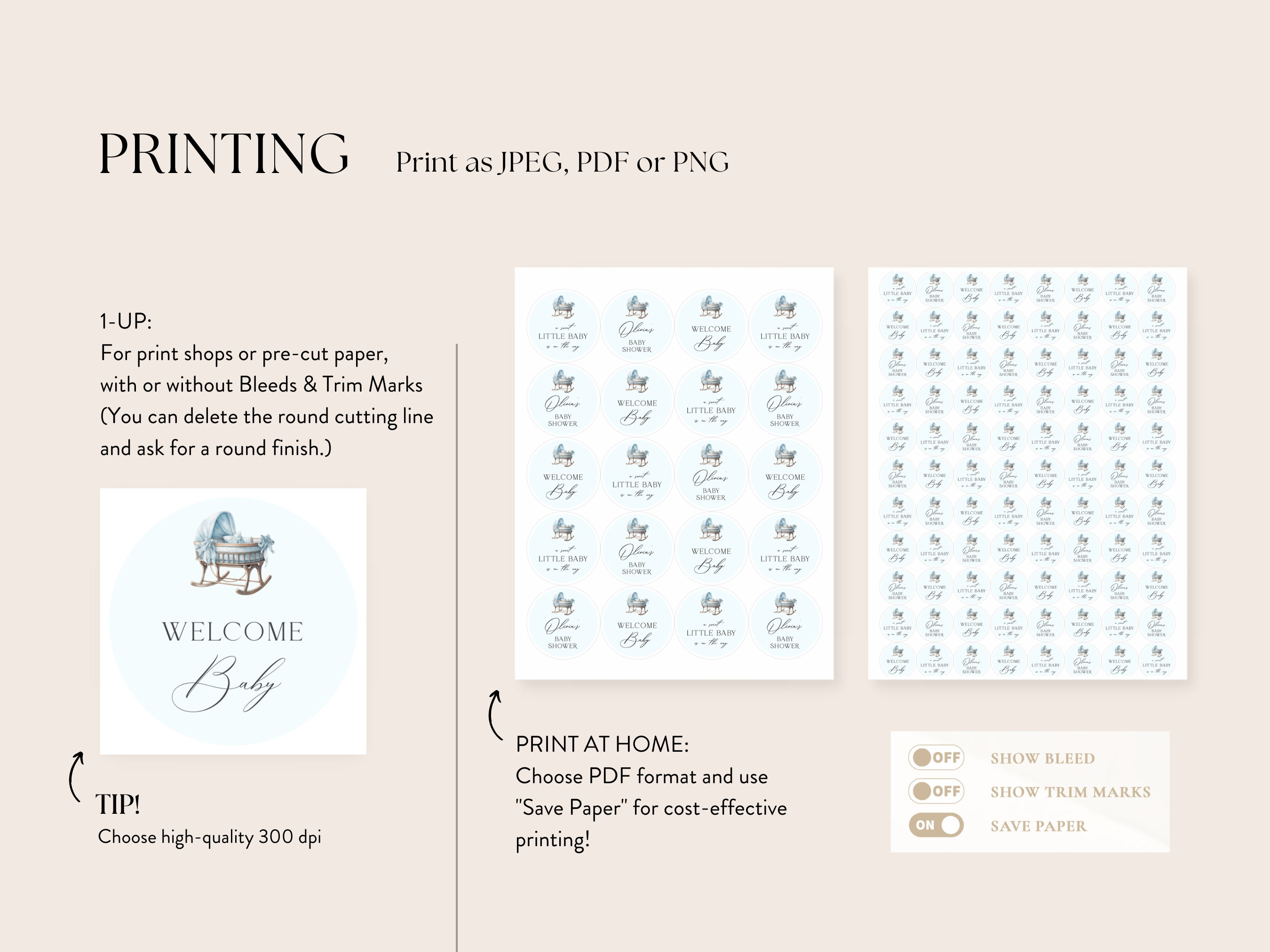 Editable Blue Crib Baby Shower Cupcake Topper, Printable Boho ...