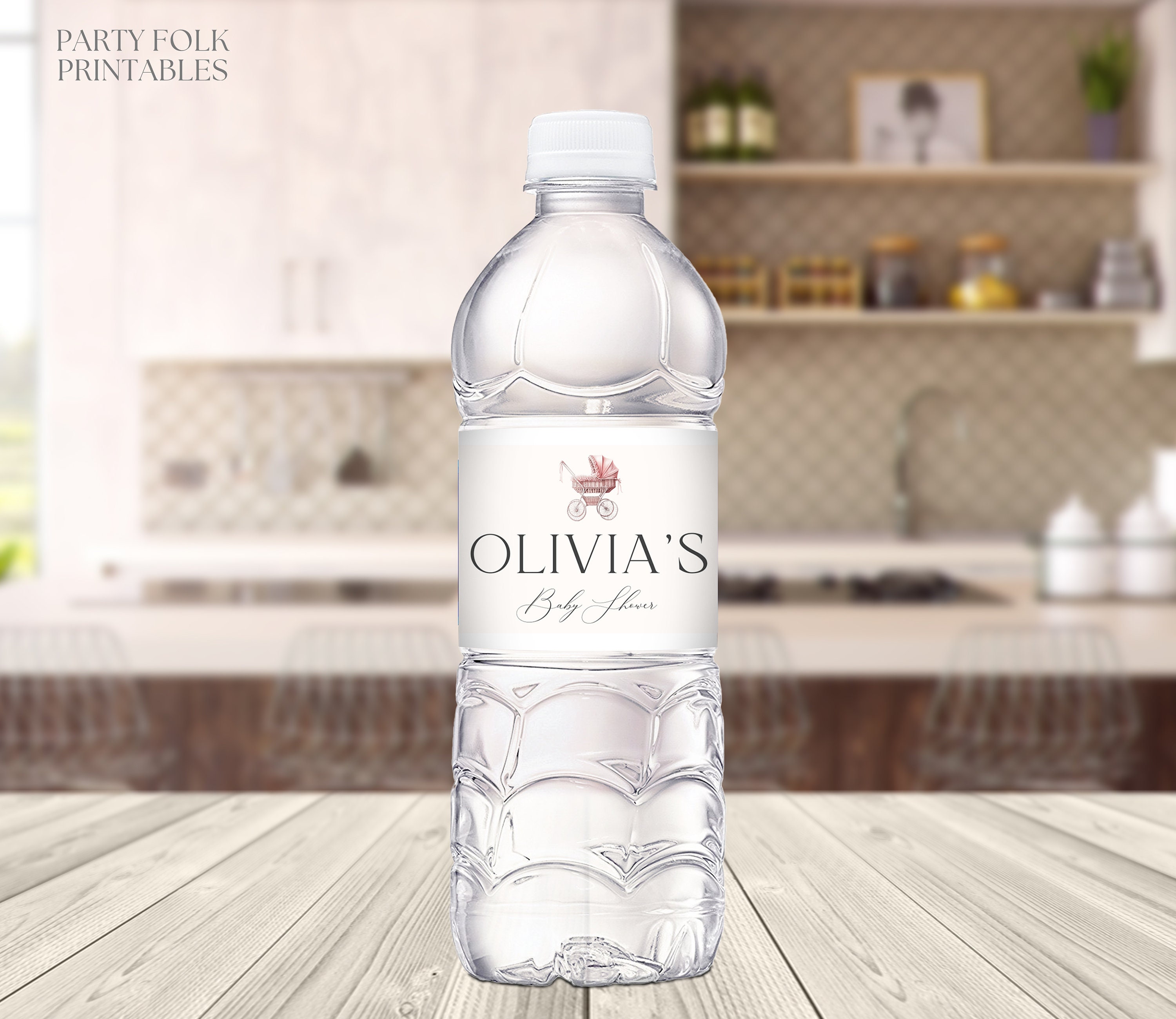 Editable Pink Boho Baby Carriage Water Bottle Label, Printable Girl ...
