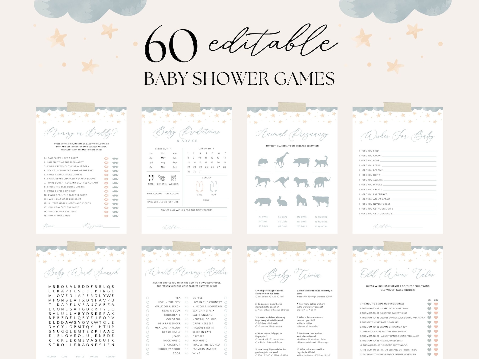 Editable Twinkle Twinkle Little Star Baby Shower Games Bundle, Baby ...