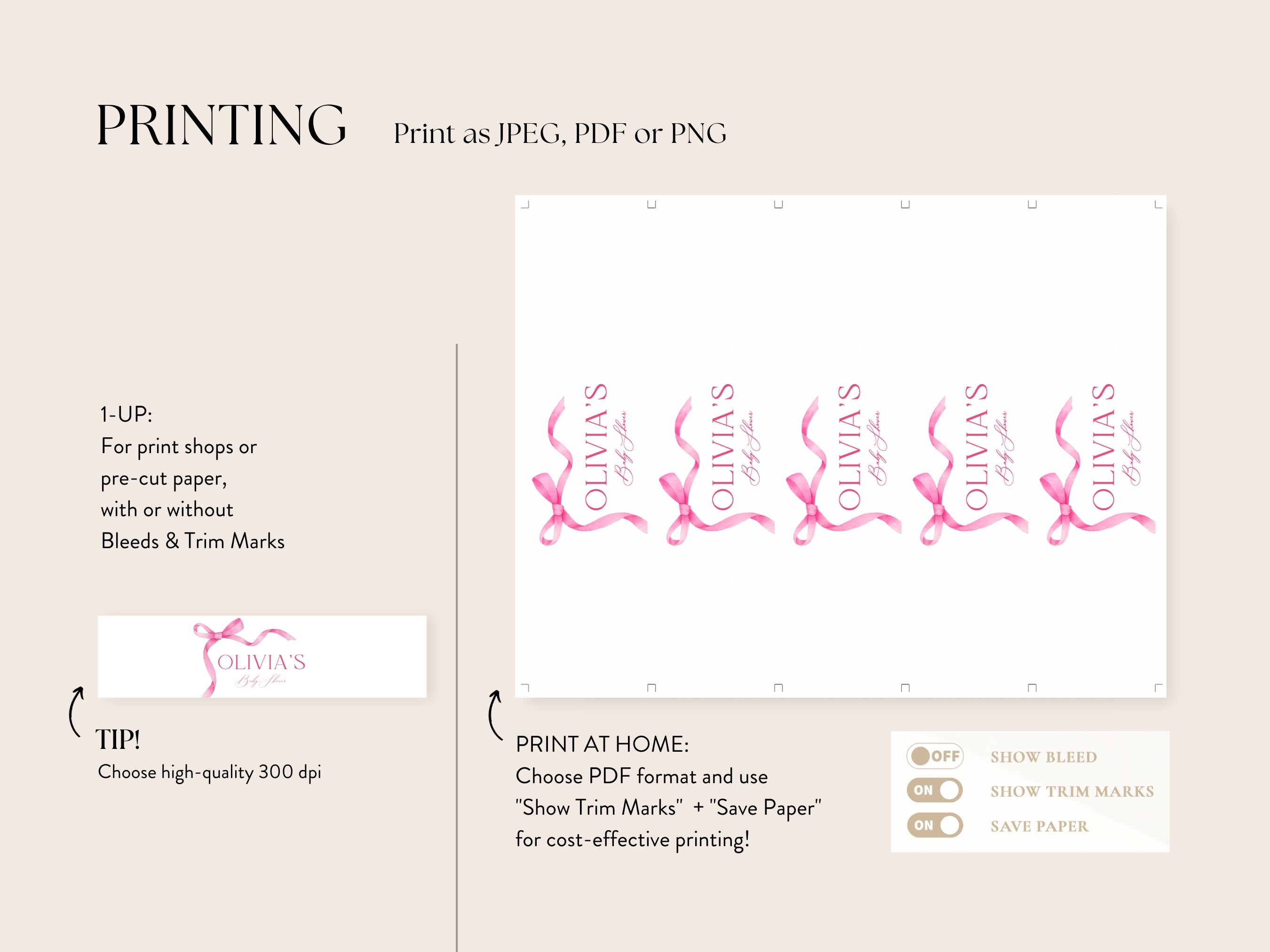 Editable Pink Bow Water Bottle Label Template, Printable Girl Baby ...