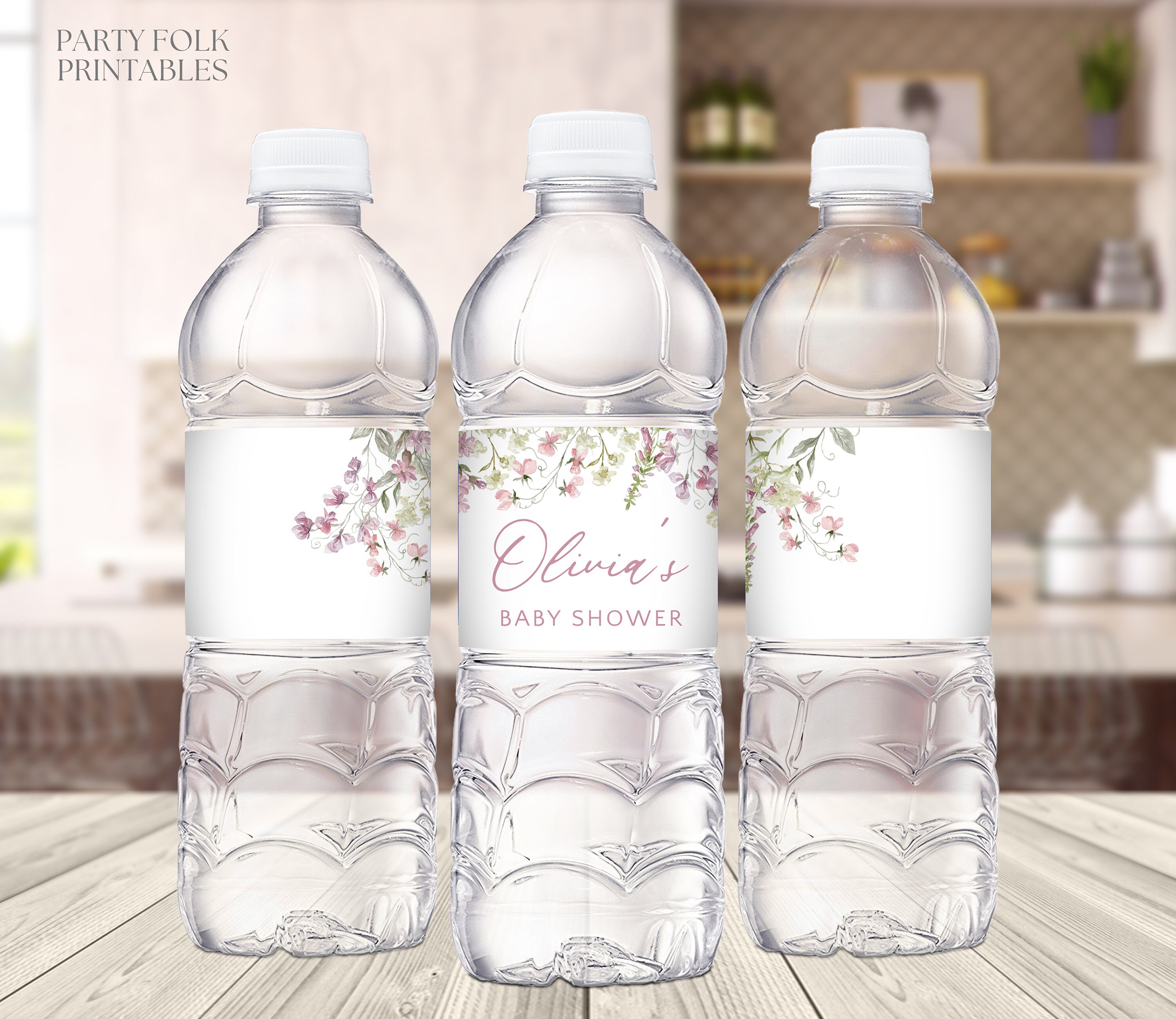 Editable Baby in Bloom Water Bottle Label, Printable Floral Baby Shower ...