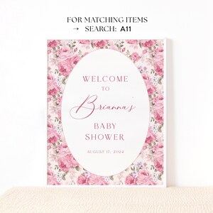 Pink Roses Baby Shower Welcome Sign Template, Editable Shabby Chic ...