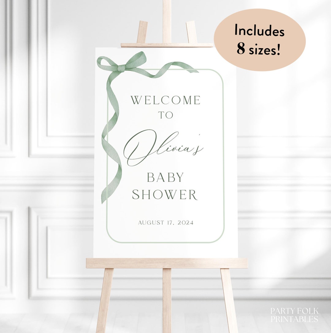 Editable Sage Green Bow Baby Shower Welcome Sign Template, Instant ...
