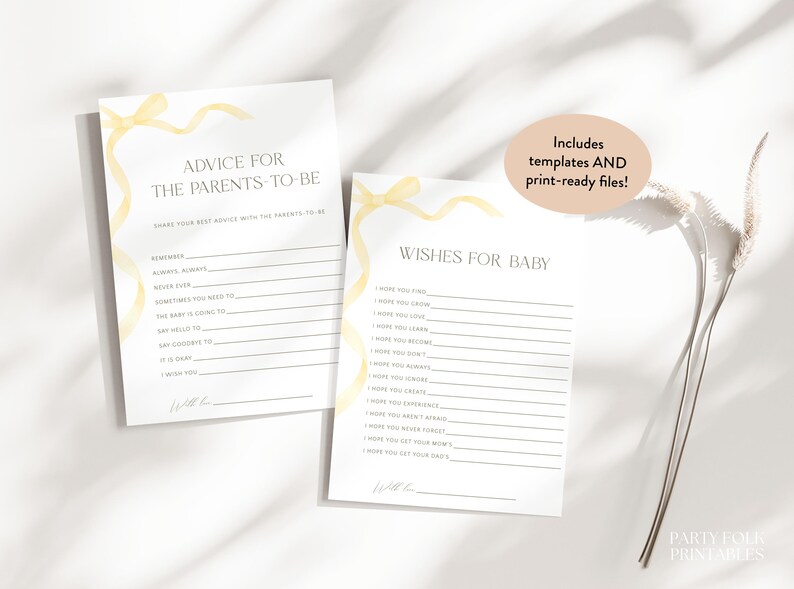 Yellow Bow Wishes for Baby Advice for Parents-to-be, Printable Light ...