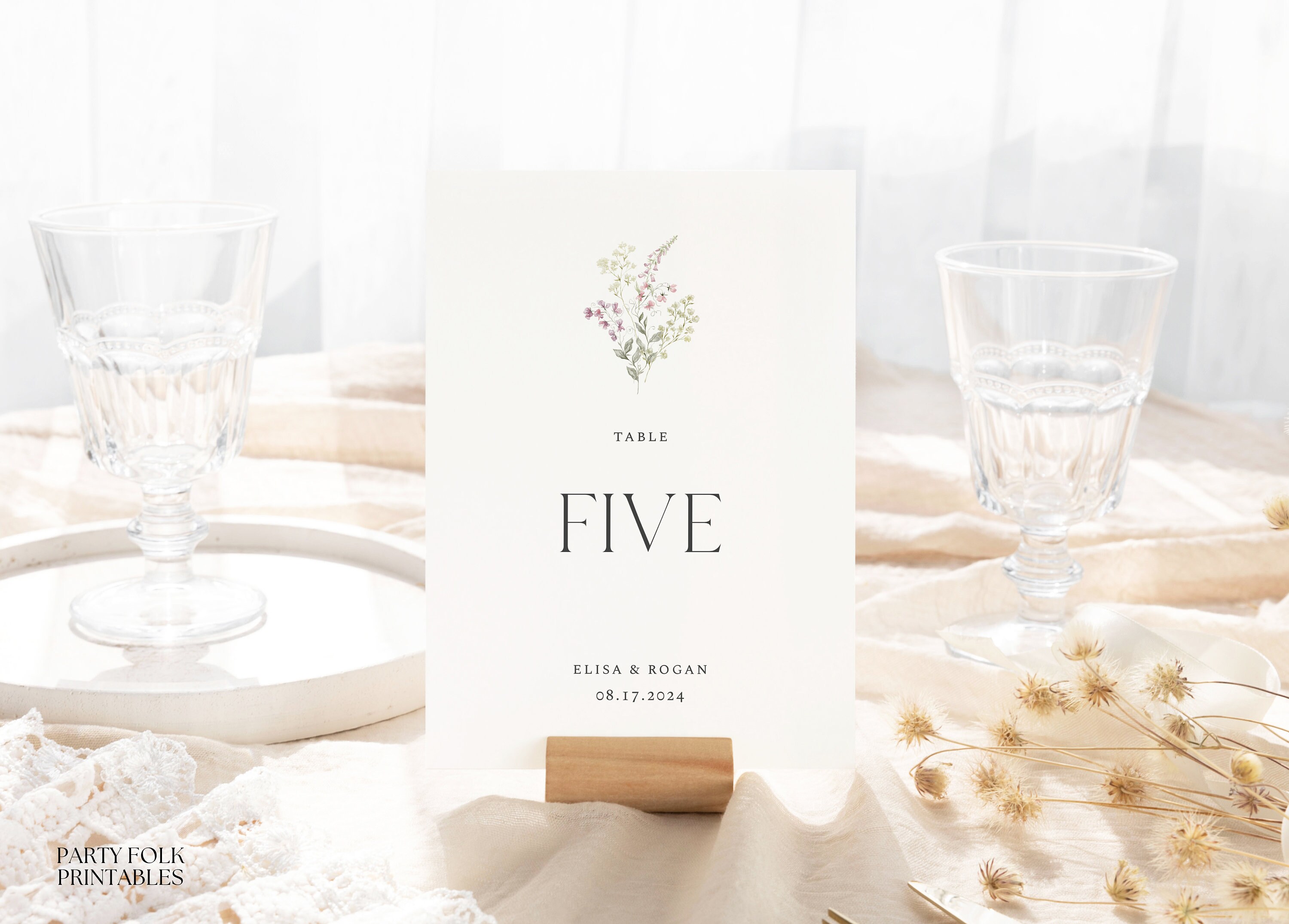 Wildflower Minimal Table Number Template, Blush Pink Floral Wedding ...