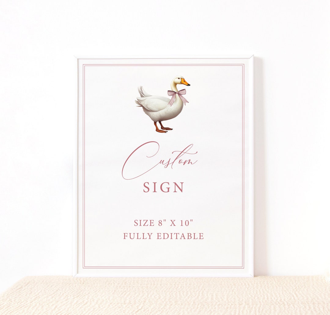 Editable Pink Goose Bow Baby Shower Custom Sign, Instant Customized ...