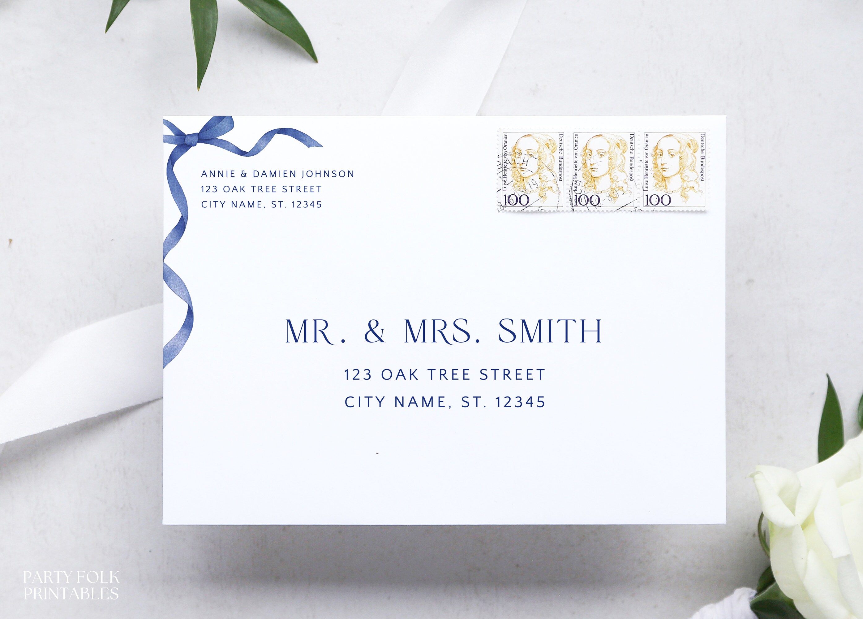 Editable Navy Blue Bow Envelope Address Template, Personalized Boy Baby ...