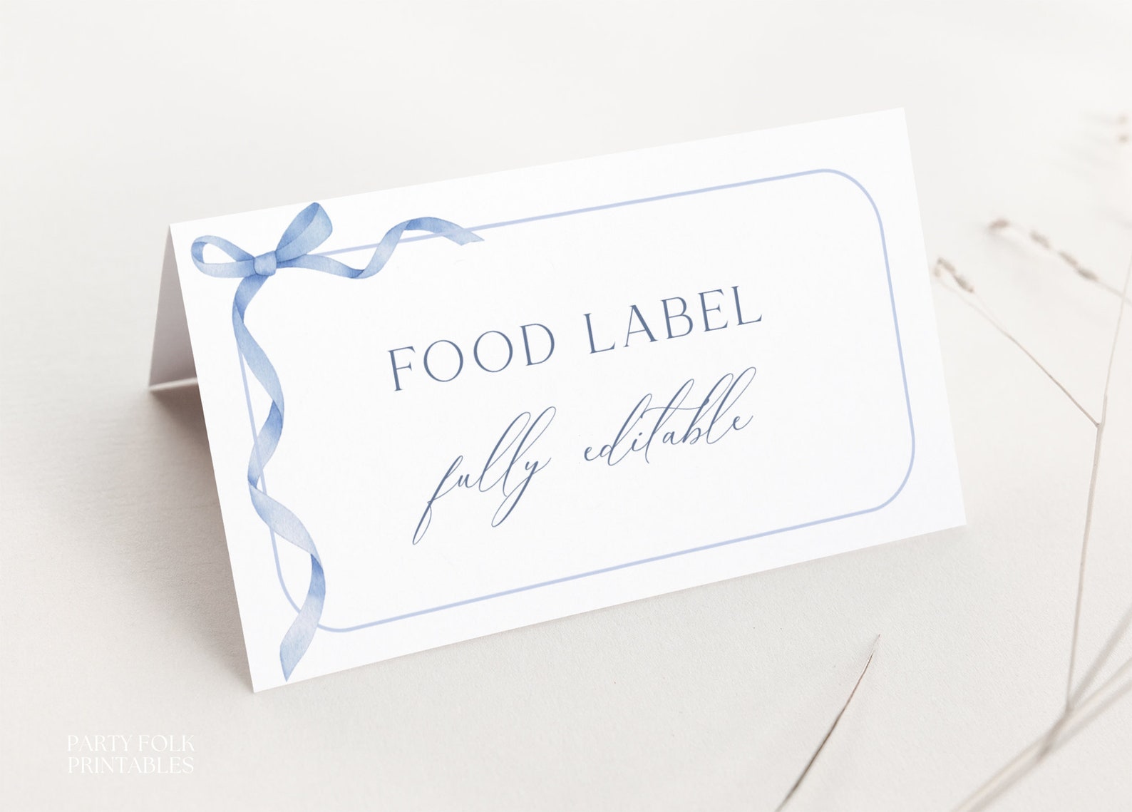 Editable Blue Bow Buffet Card Template Dusty Blue Food Label - Etsy