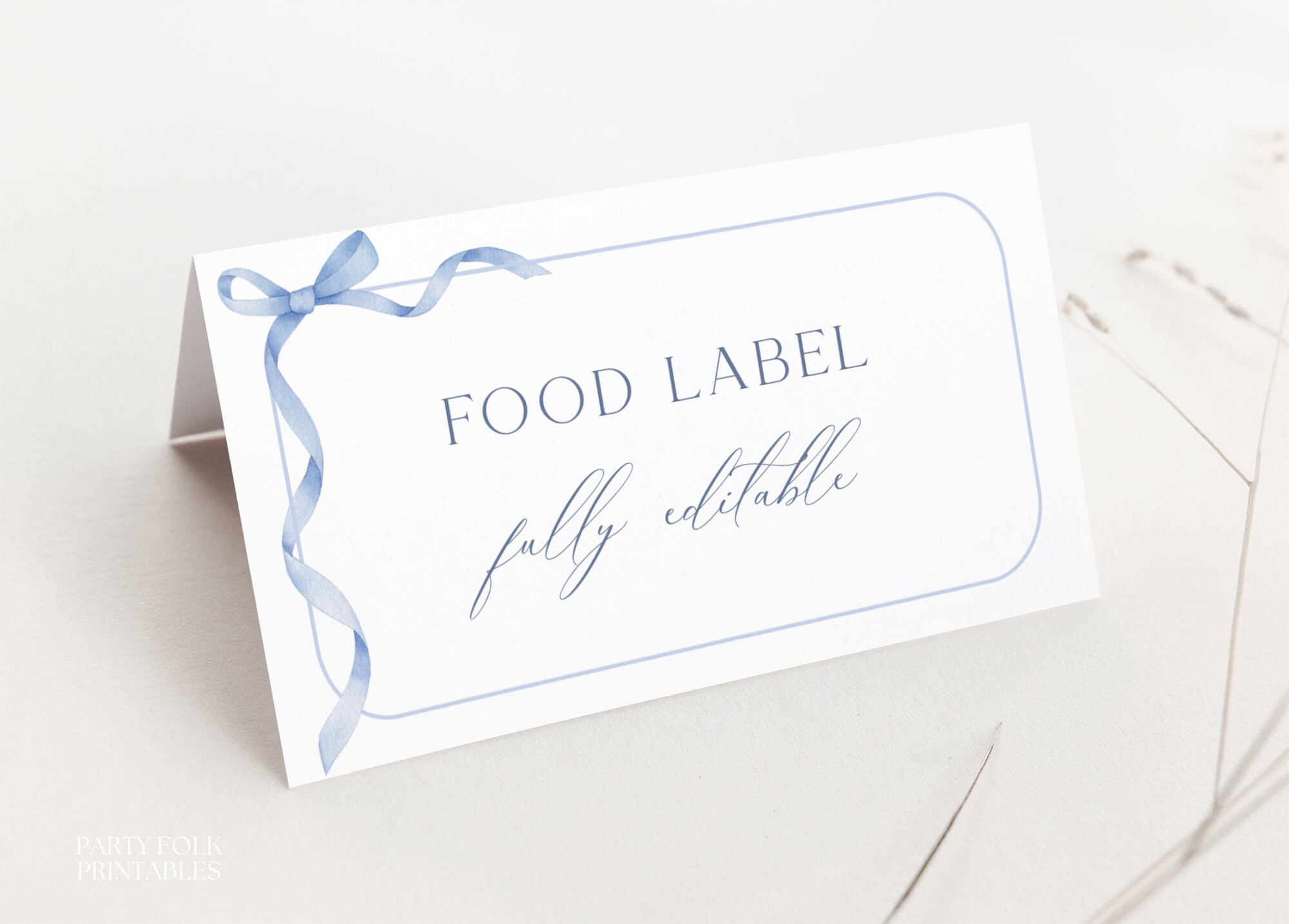 Editable Blue Bow Buffet Card Template Dusty Blue Food Label - Etsy