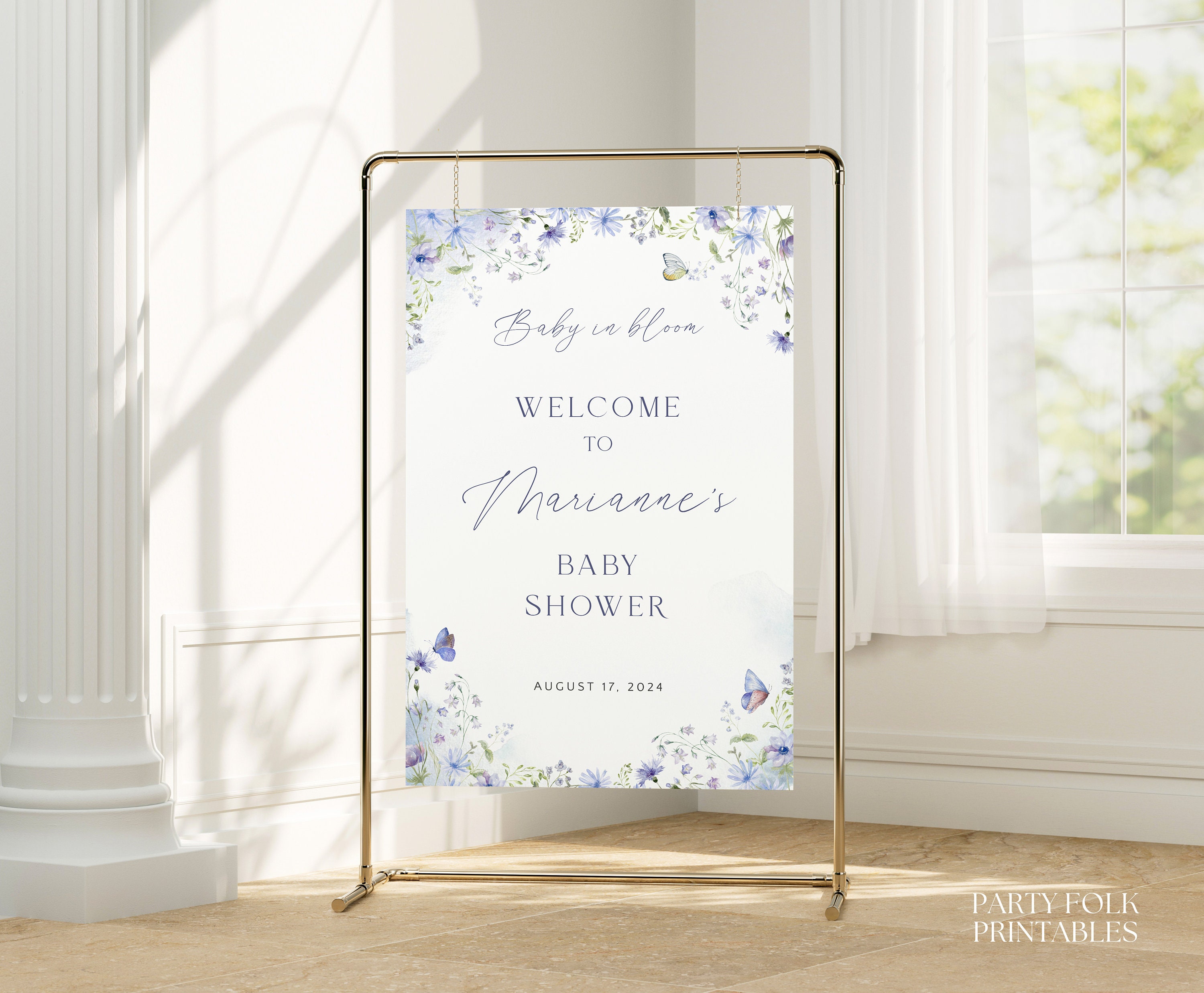 Blue Baby in Bloom Baby Shower Welcome Sign Template, Printable Blue ...