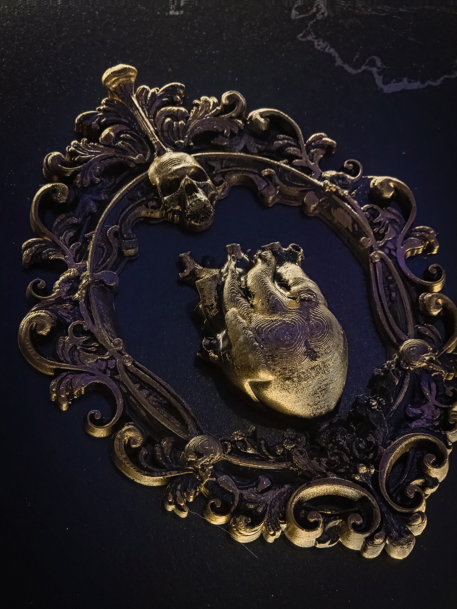 Gothic Heart Wall Art: Antique Style Gold Frame, Skull Decor - Etsy