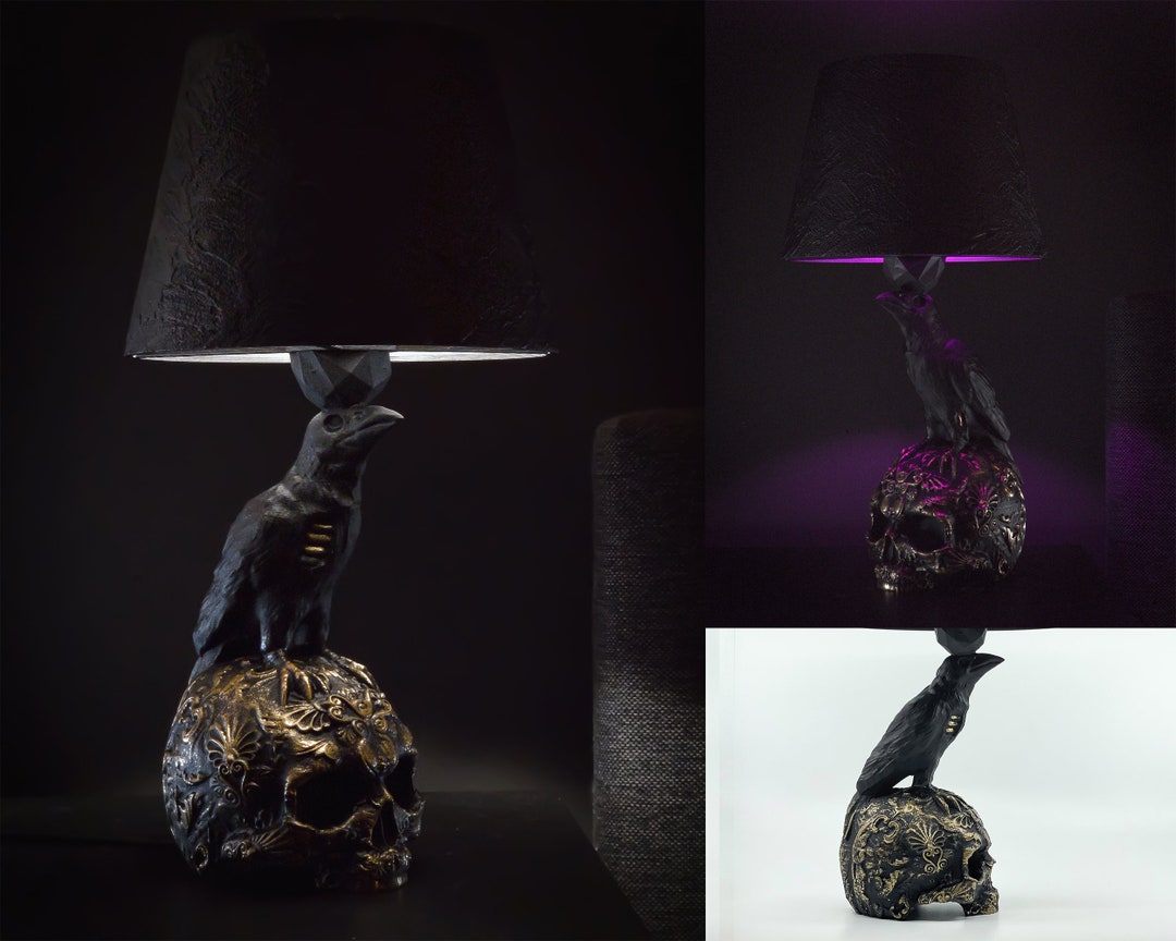 Table Lamp, Skull Lamp, Raven Lamp, Decorative Lamp, Bedside Table ...