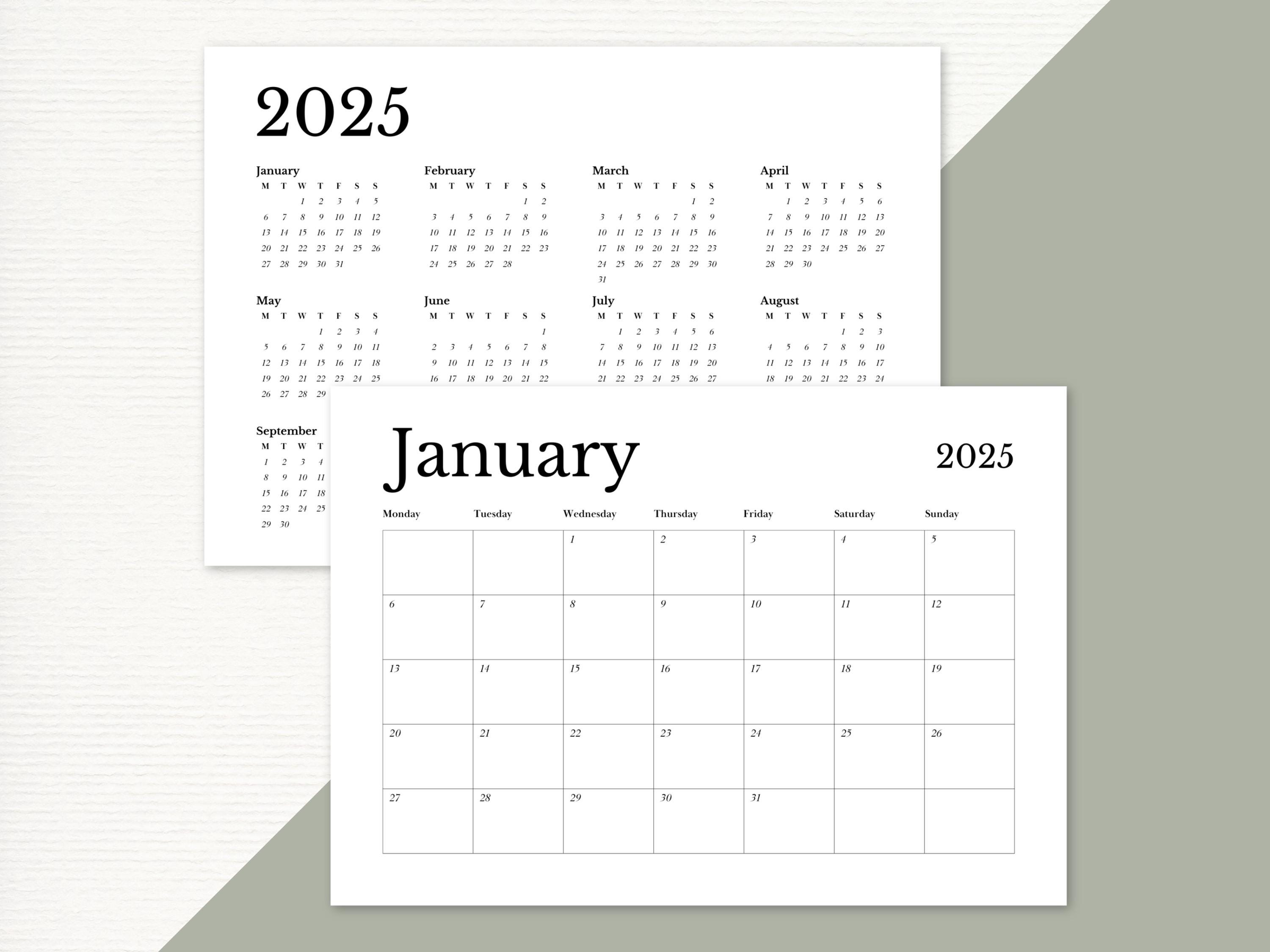 2025 Monthly Calendar Digital Download, Simple Minimalist Style ...