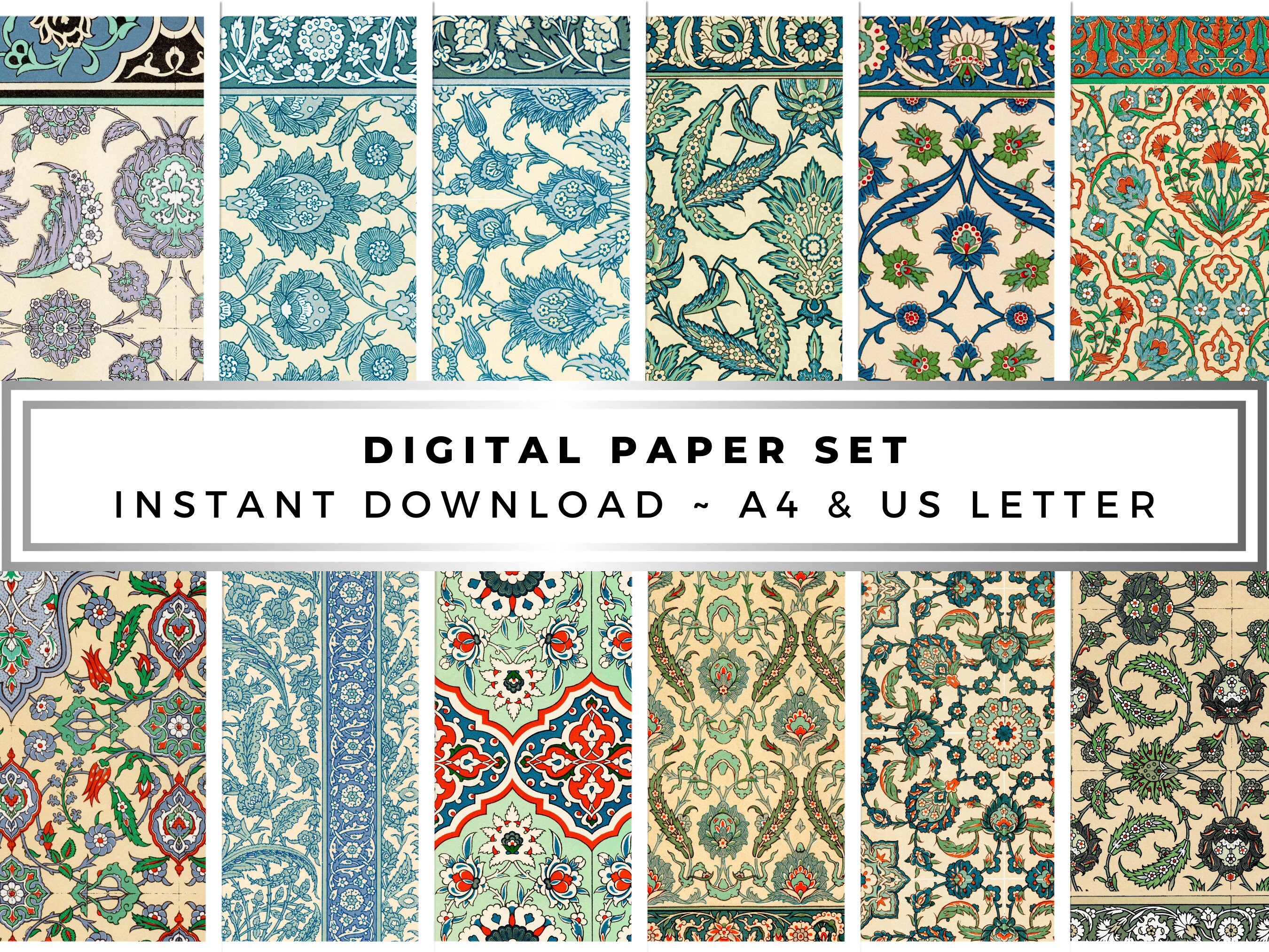 Digital Paper Set Arabic Art Pattern 12 Designs Bundle Emile - Etsy