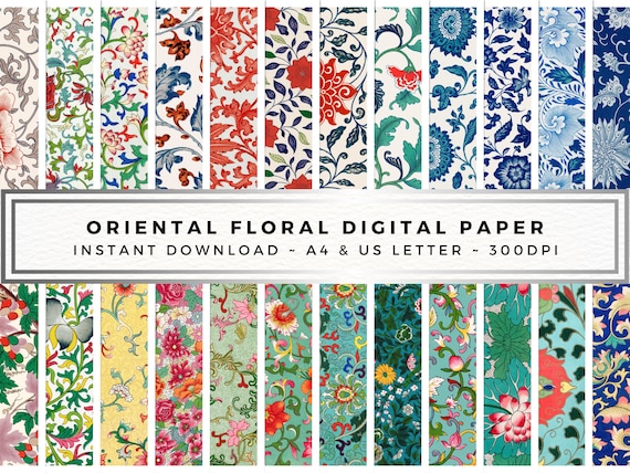 Oriental Floral Digital Paper Chinese Decorative Flower - Etsy