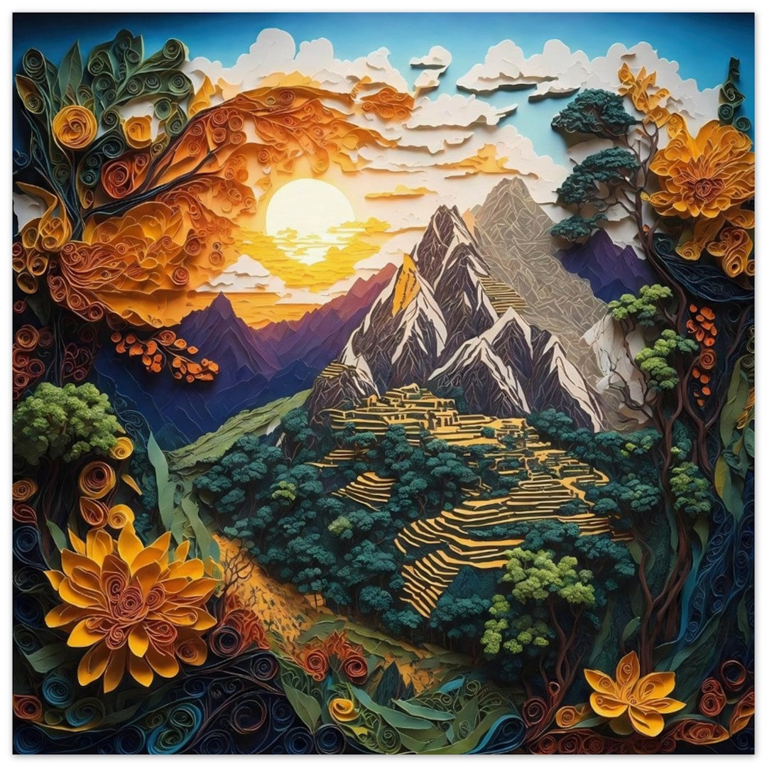 Sunrise Over Himalayan Mountains Paper Quilling Art Aluminum Print ...