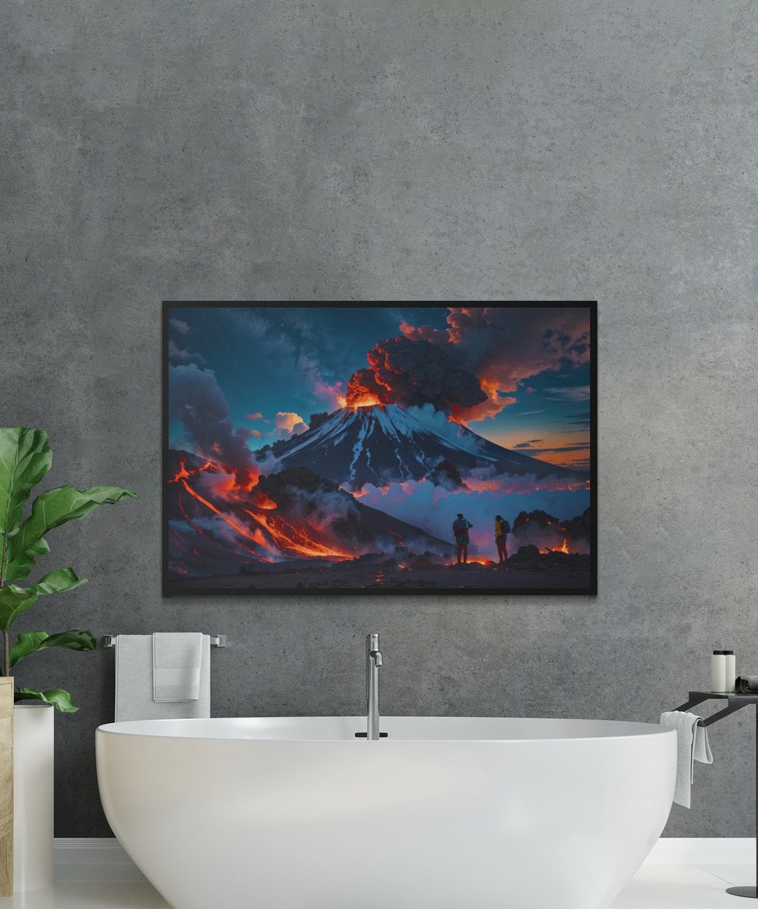 Volcano Eruption Nighttime Scene Poster Natural Metal Artwork Earth ...