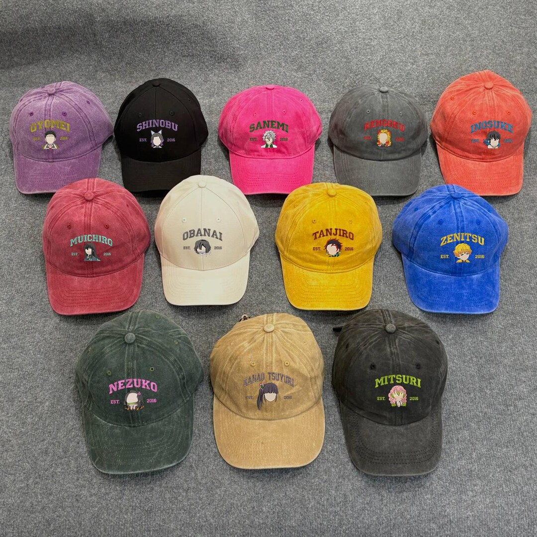 Vintage Demon Slayer Characters Embroidered Cap, Personalization Anime ...