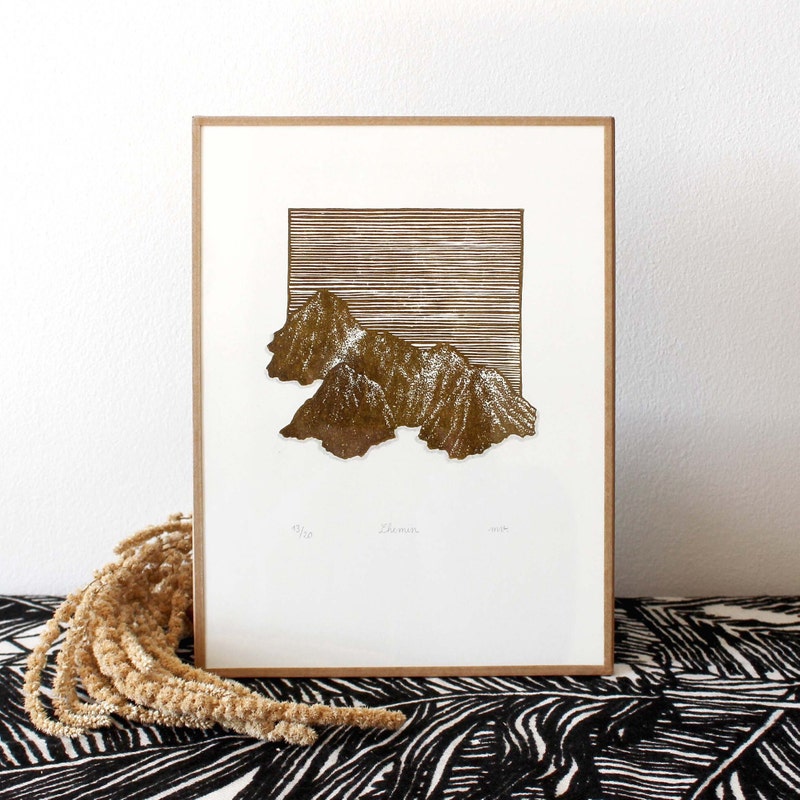 Mountain Linocut - Etsy