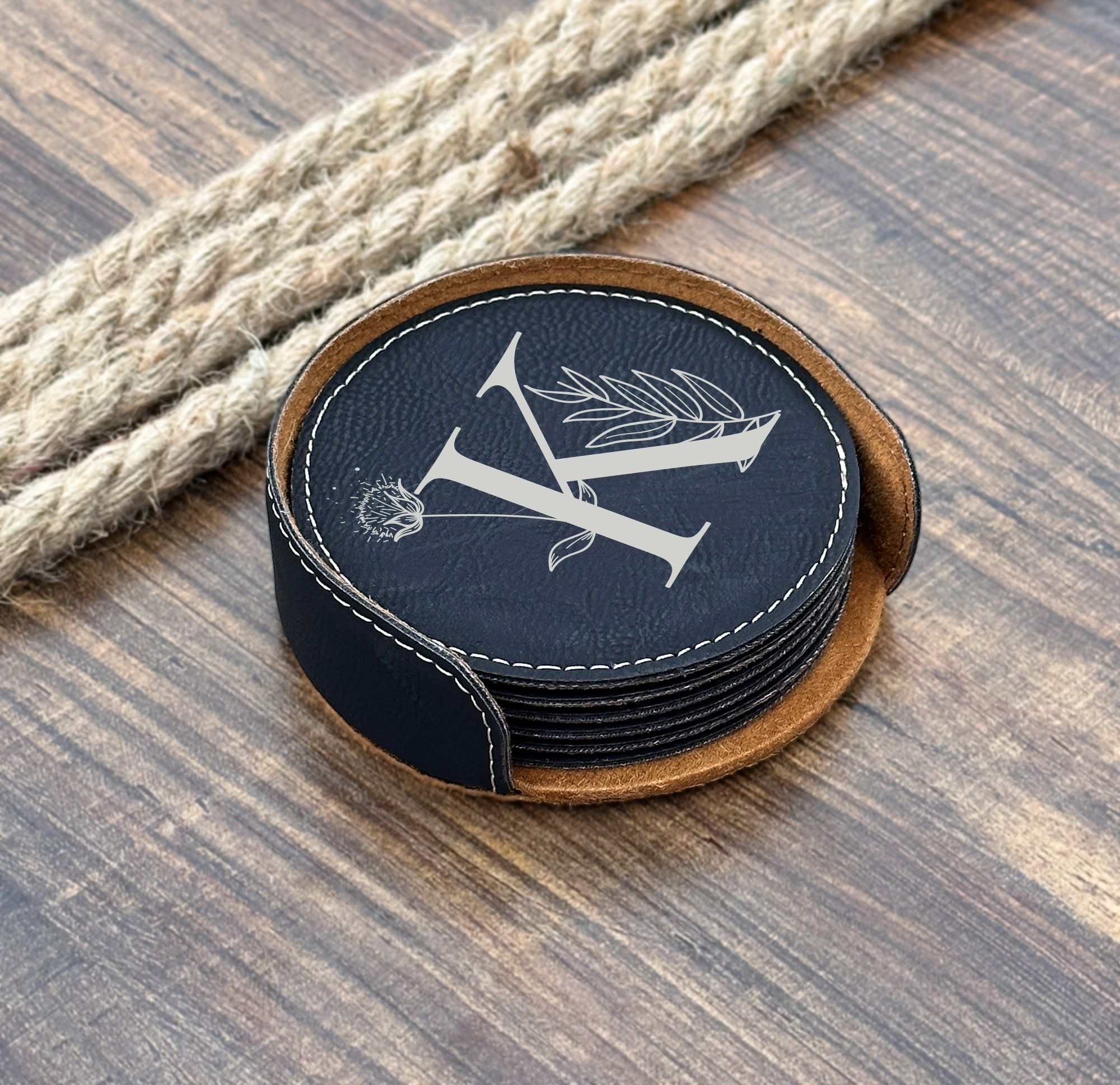 Custom Coaster Set 6 Piece Coaster Set Vegan Leather - Etsy