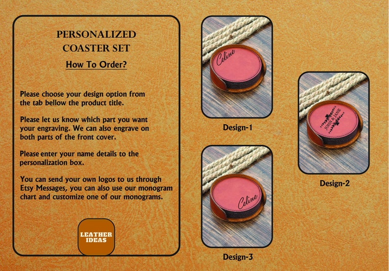 Custom Coaster Set 6 Piece Coaster Set Vegan Leather - Etsy