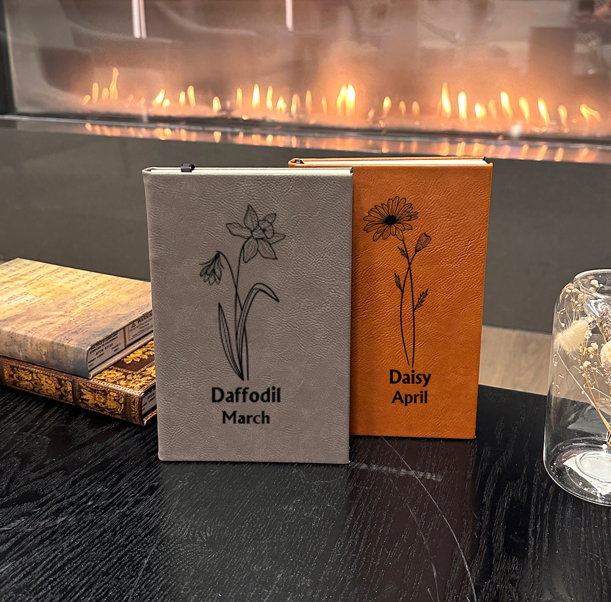 Personalized Leather Birth Flower Journal, Birth Month Flower Gift ...