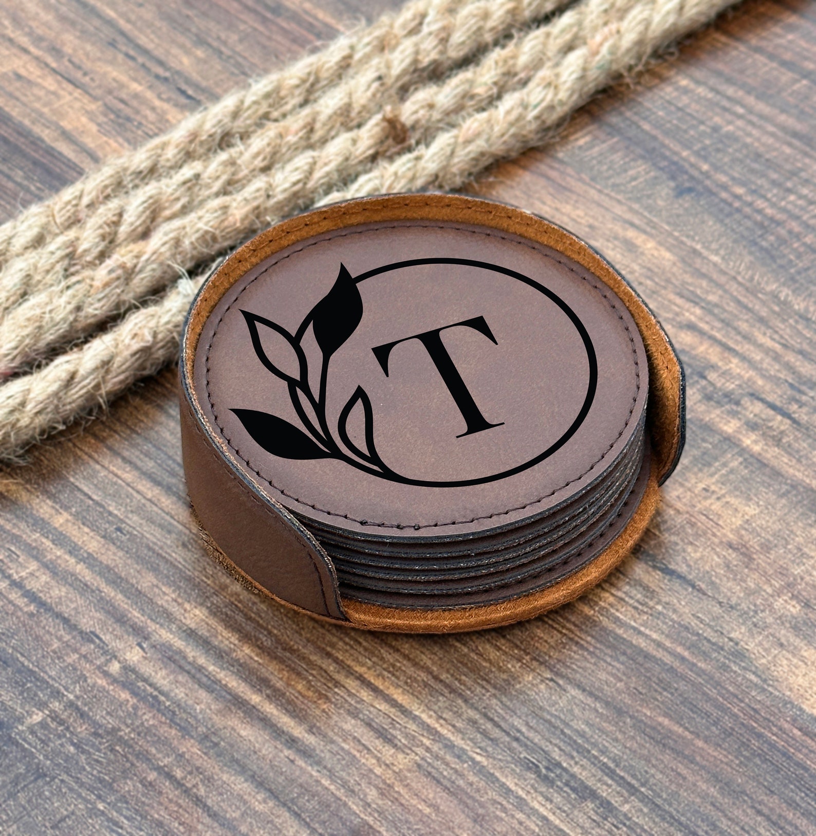 Custom Coaster Set, 6 Piece Coaster Set , Vegan Leather Coaster Set ...
