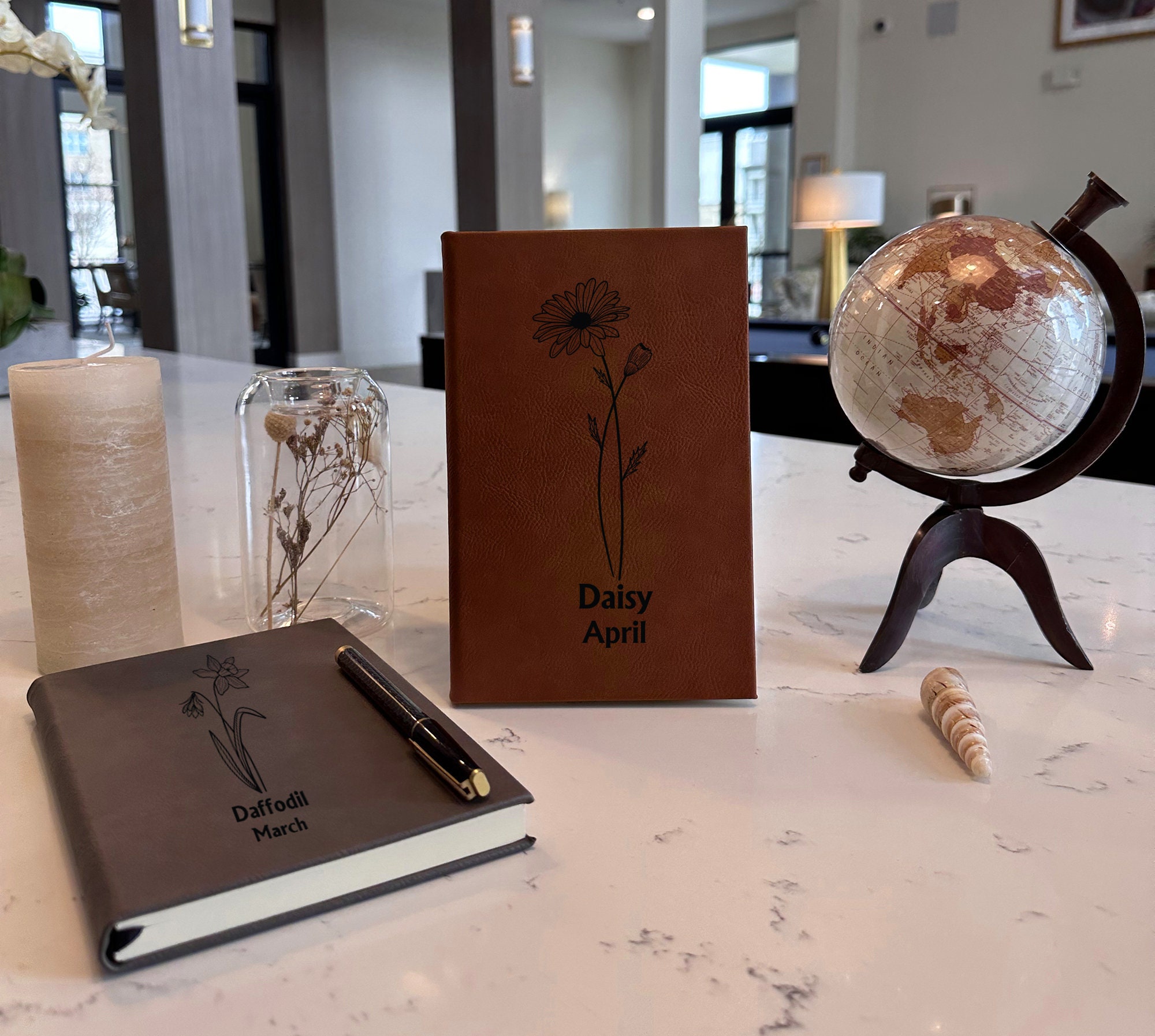 Personalized Leather Birth Flower Journal, Birth Month Flower Gift ...