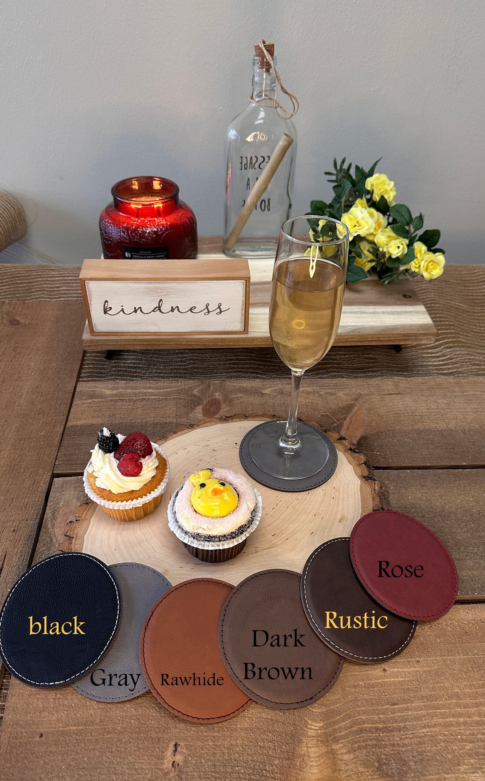 Custom Coaster Set, 6 Piece Coaster Set , Vegan Leather Coaster Set ...