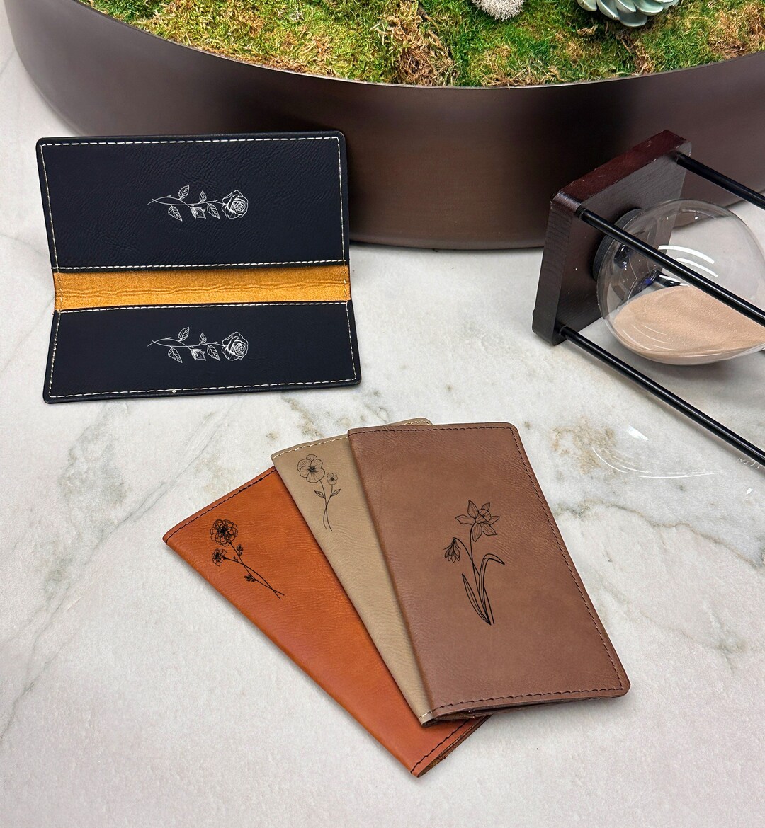 Birth Flower Engraved Checkbook Cover, Personalized Checkbook Cover ...