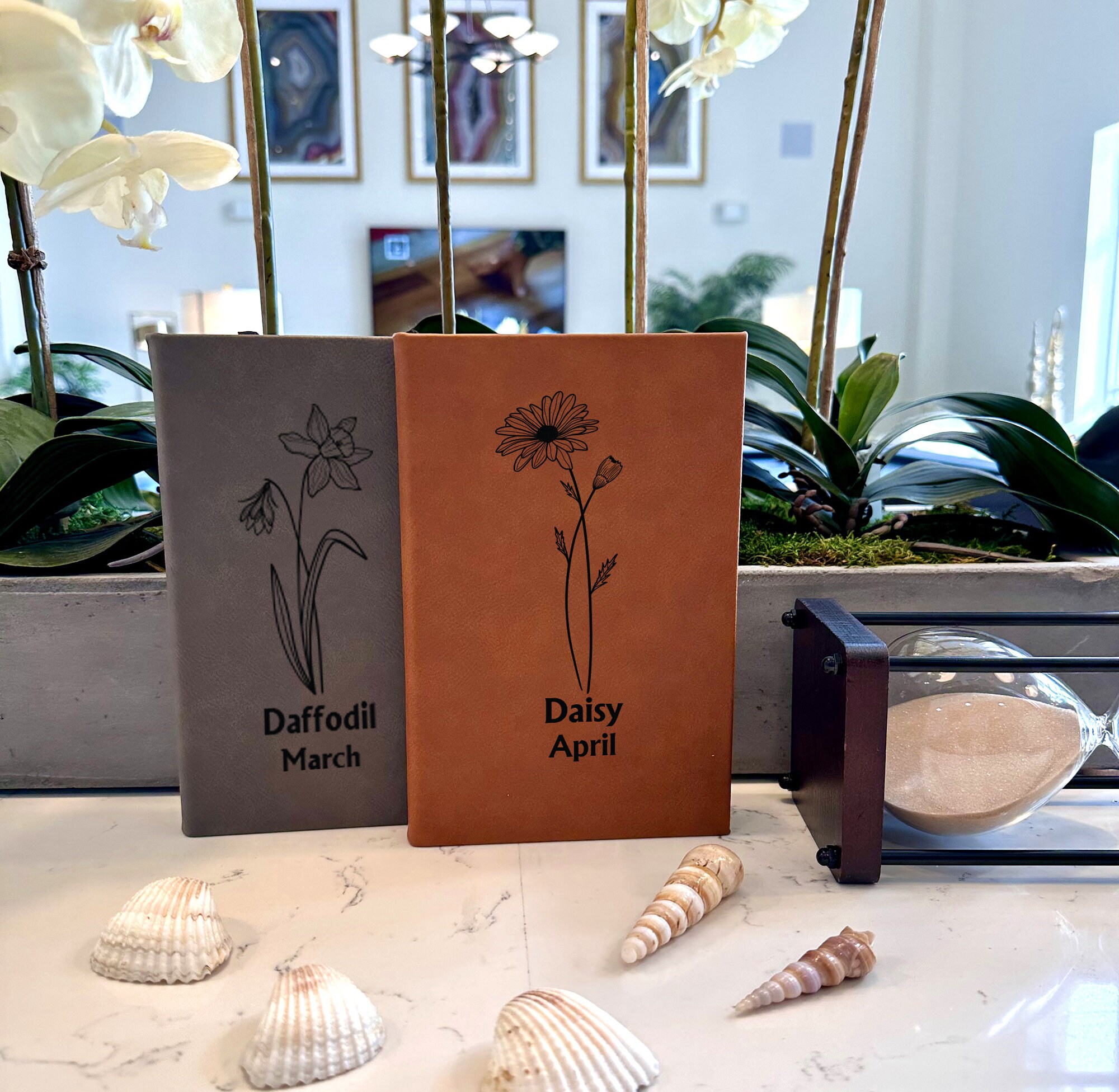 Personalized Leather Birth Flower Journal, Birth Month Flower Gift ...