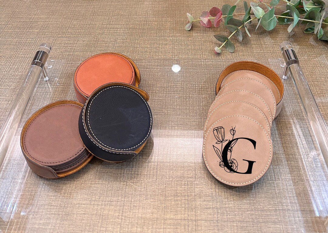 Custom Coaster Set, 6 Piece Coaster Set , Vegan Leather Coaster Set ...