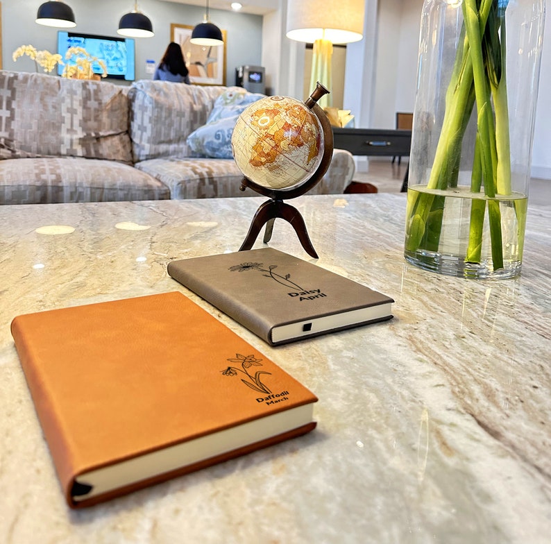 Personalized Leather Birth Flower Journal Birth Month Flower - Etsy