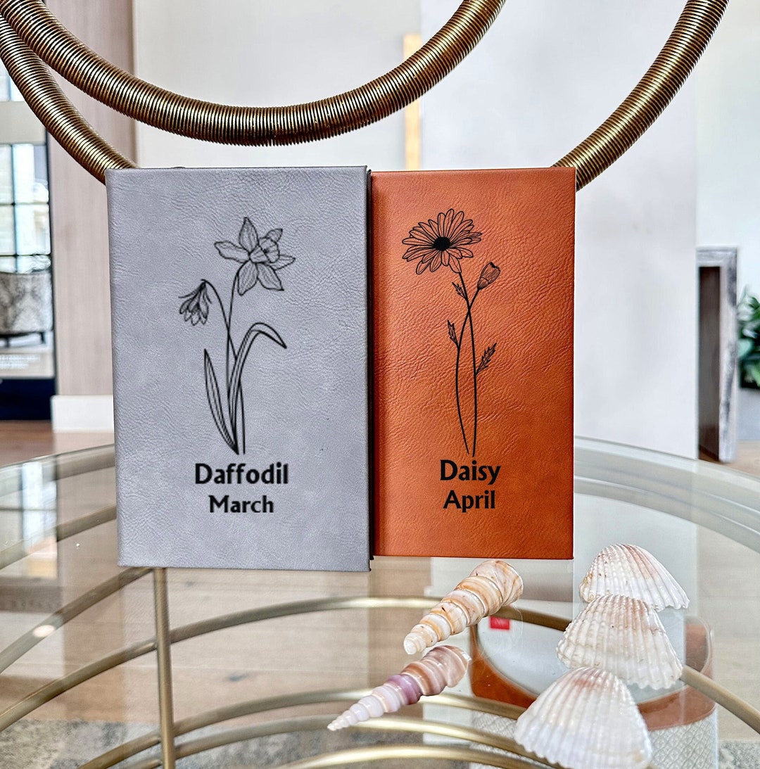 Personalized Leather Birth Flower Journal, Birth Month Flower Gift ...