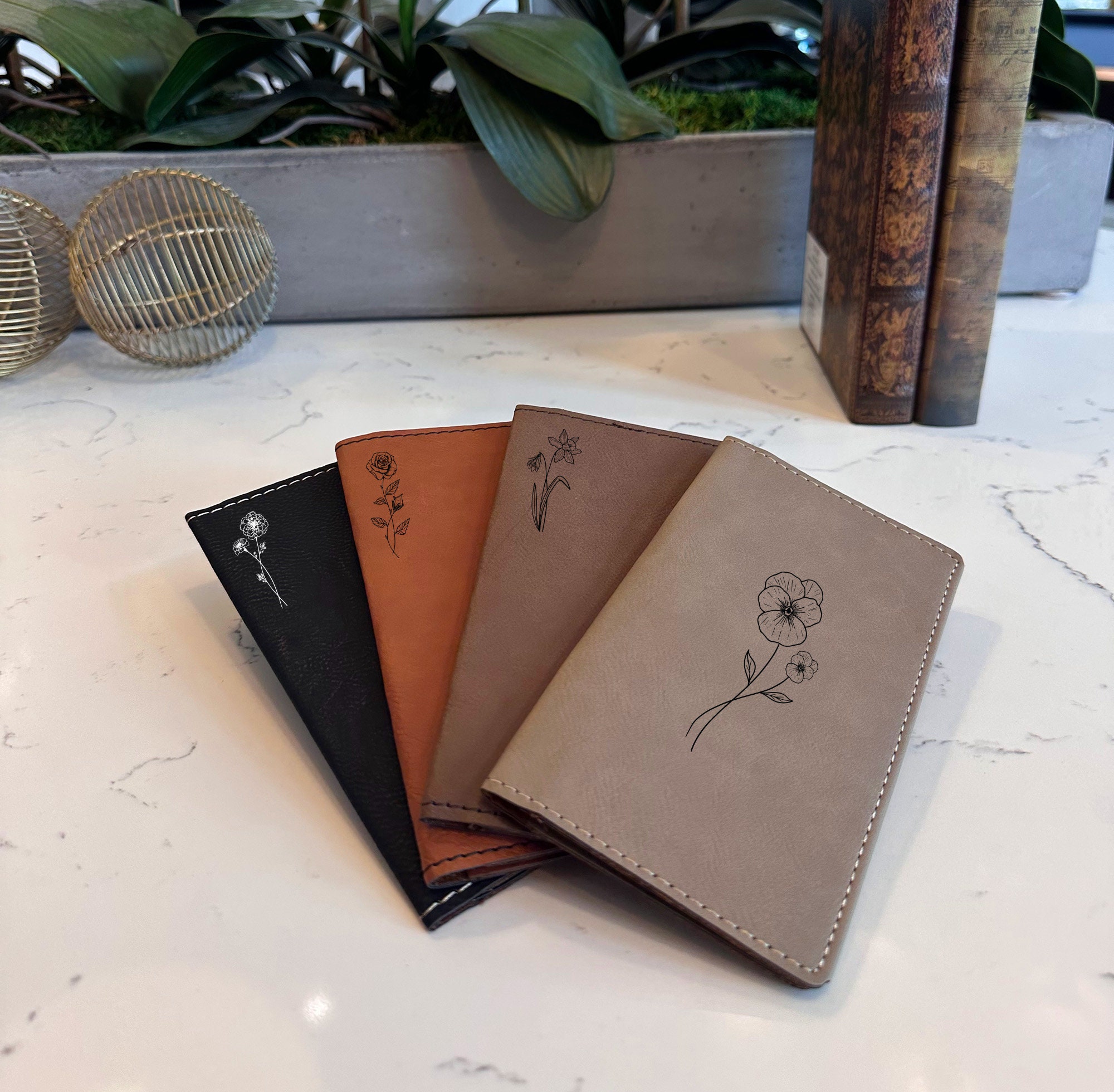 Birth Flower Engraved Checkbook Cover Personalized Checkbook - Etsy