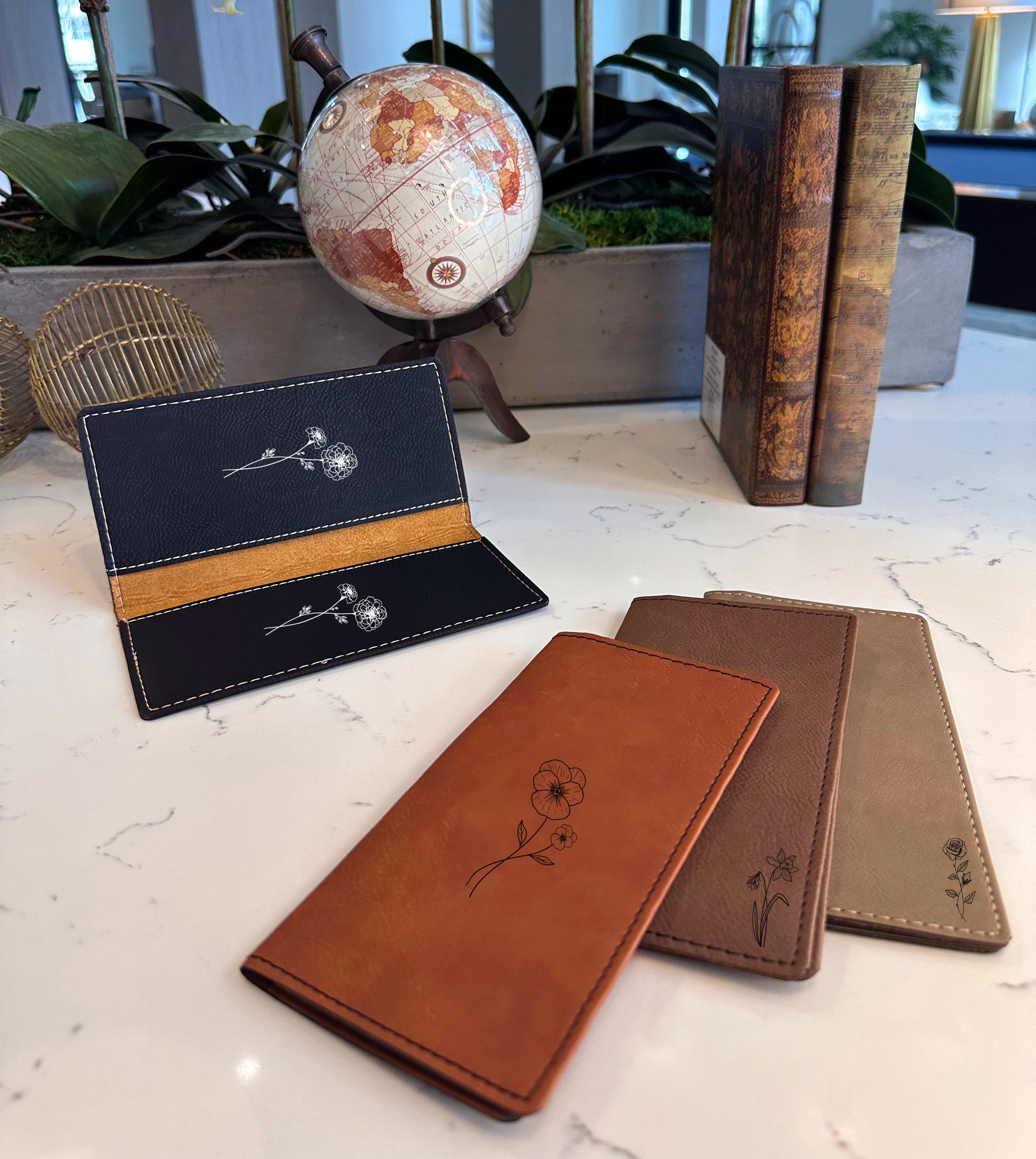 Birth Flower Engraved Checkbook Cover Personalized Checkbook - Etsy