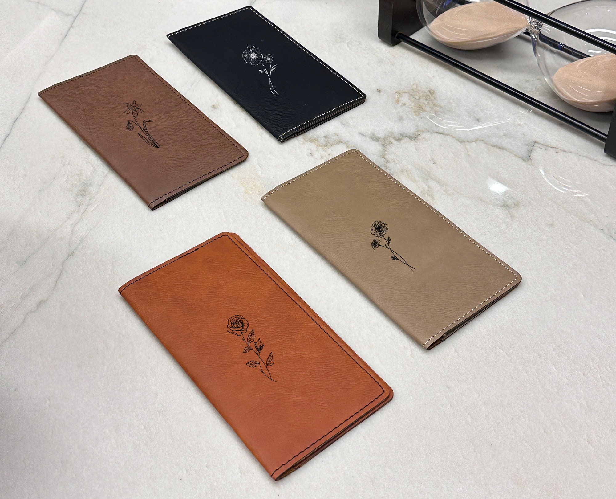 Birth Flower Engraved Checkbook Cover Personalized Checkbook - Etsy