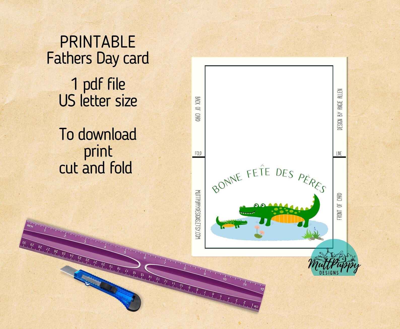 Printable French Fathers Day Greeting Card Instant Download, Cute 5x7 ...