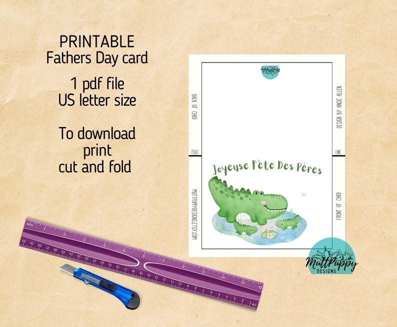 Printable French Fathers Day Greeting Card Instant Download, Cute 5x7 ...
