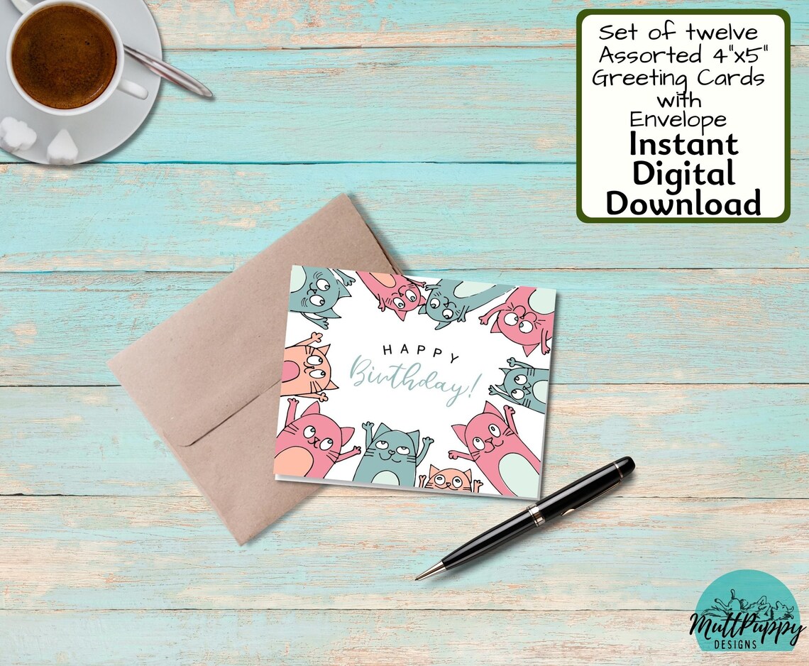 Printable Set of Twelve Different Styles of 4x5 Greeting Cards With ...