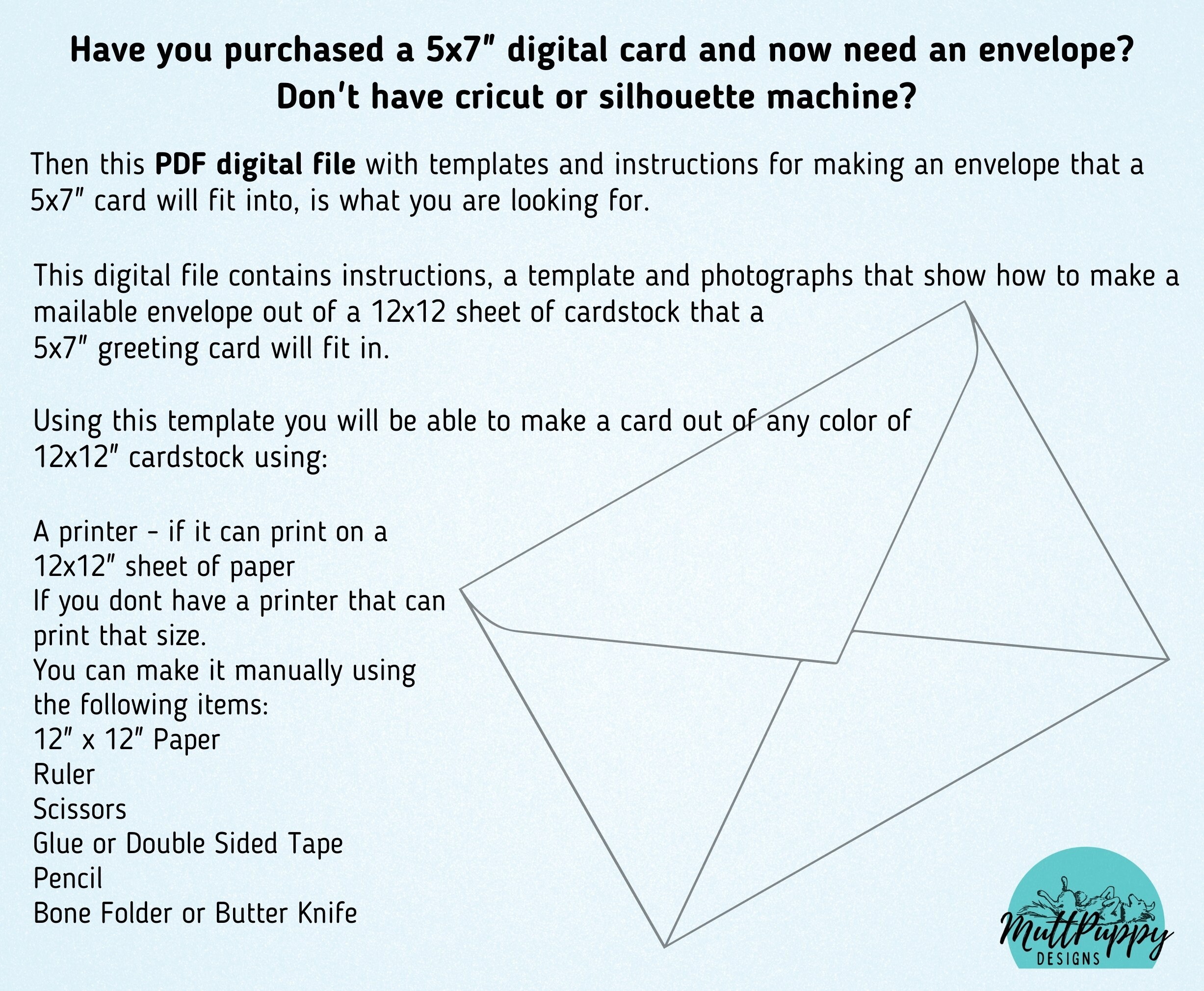Printable Template and Instructions for Making a 5"x7" Envelope From 12 ...