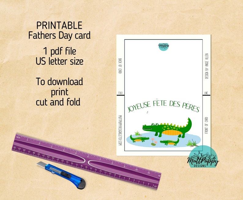 Printable Cajun French Fathers Day Greeting Card Instant Download, Cute ...