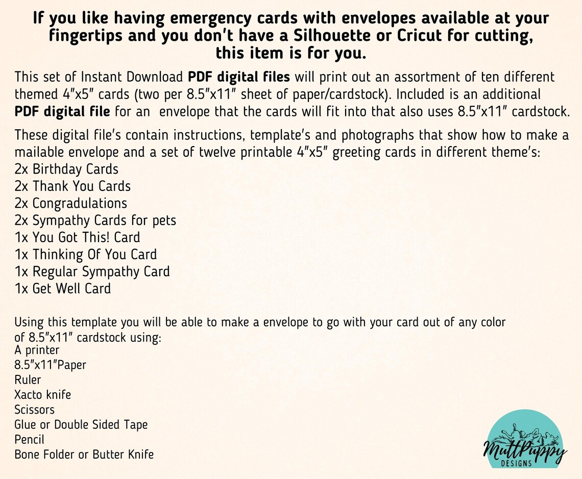 Printable Set of Twelve Different Styles of 4x5 Greeting Cards With ...