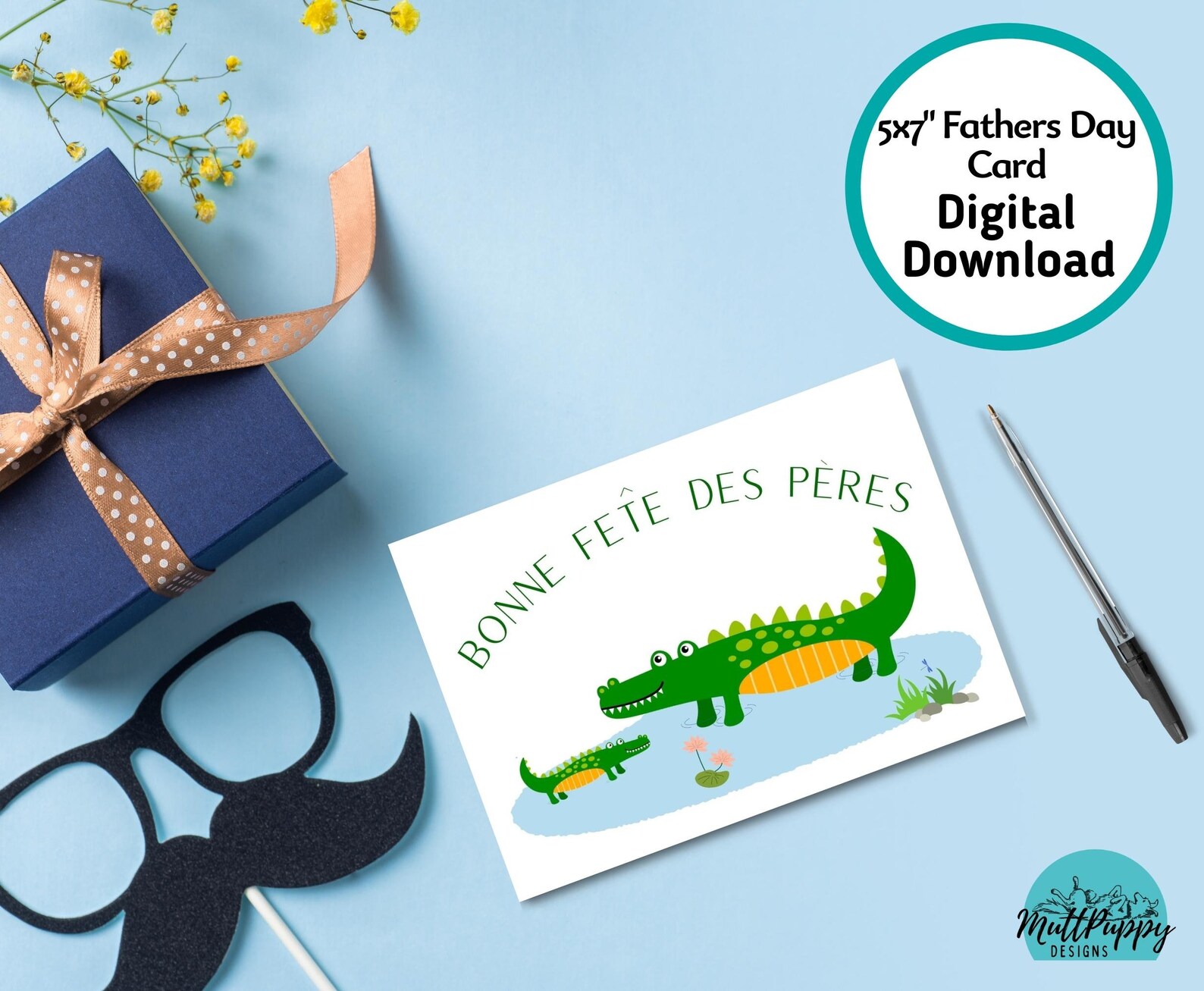 Printable French Fathers Day Greeting Card Instant Download, Cute 5x7 ...