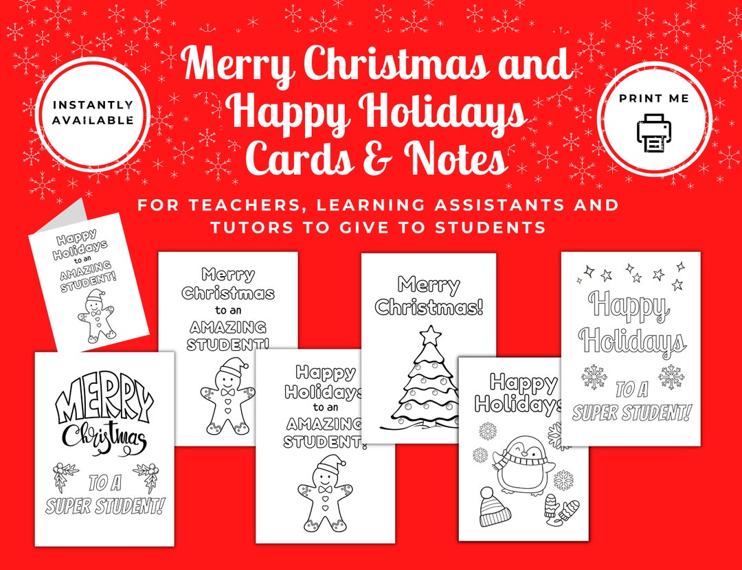 Printable Student Christmas Cards, Merry Christmas, Happy Holidays ...