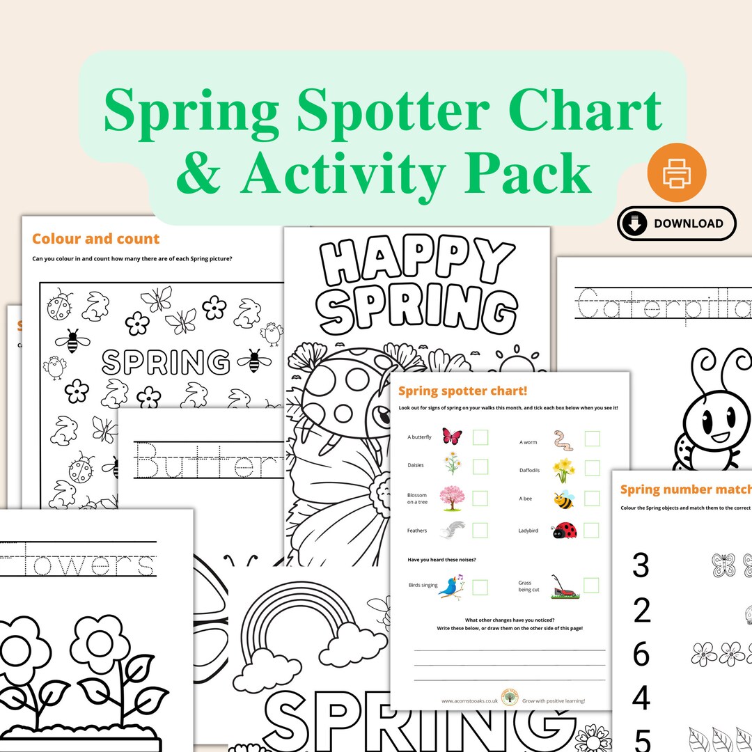 Spring Activity Sheets Spring Spotter Chart Colouring - Etsy