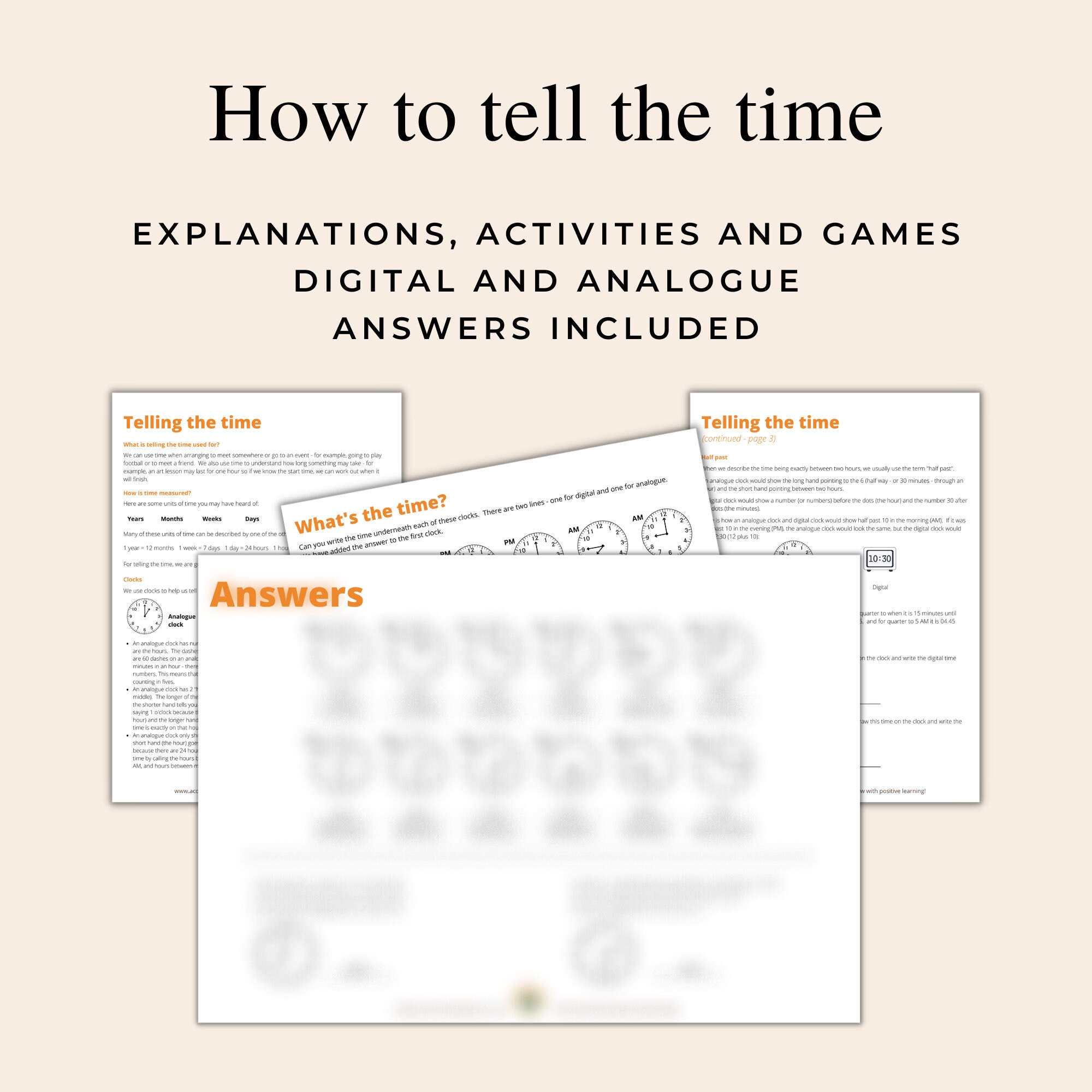 Printable Clocks Tell the Time, What's the Time Games, Telling the Time ...