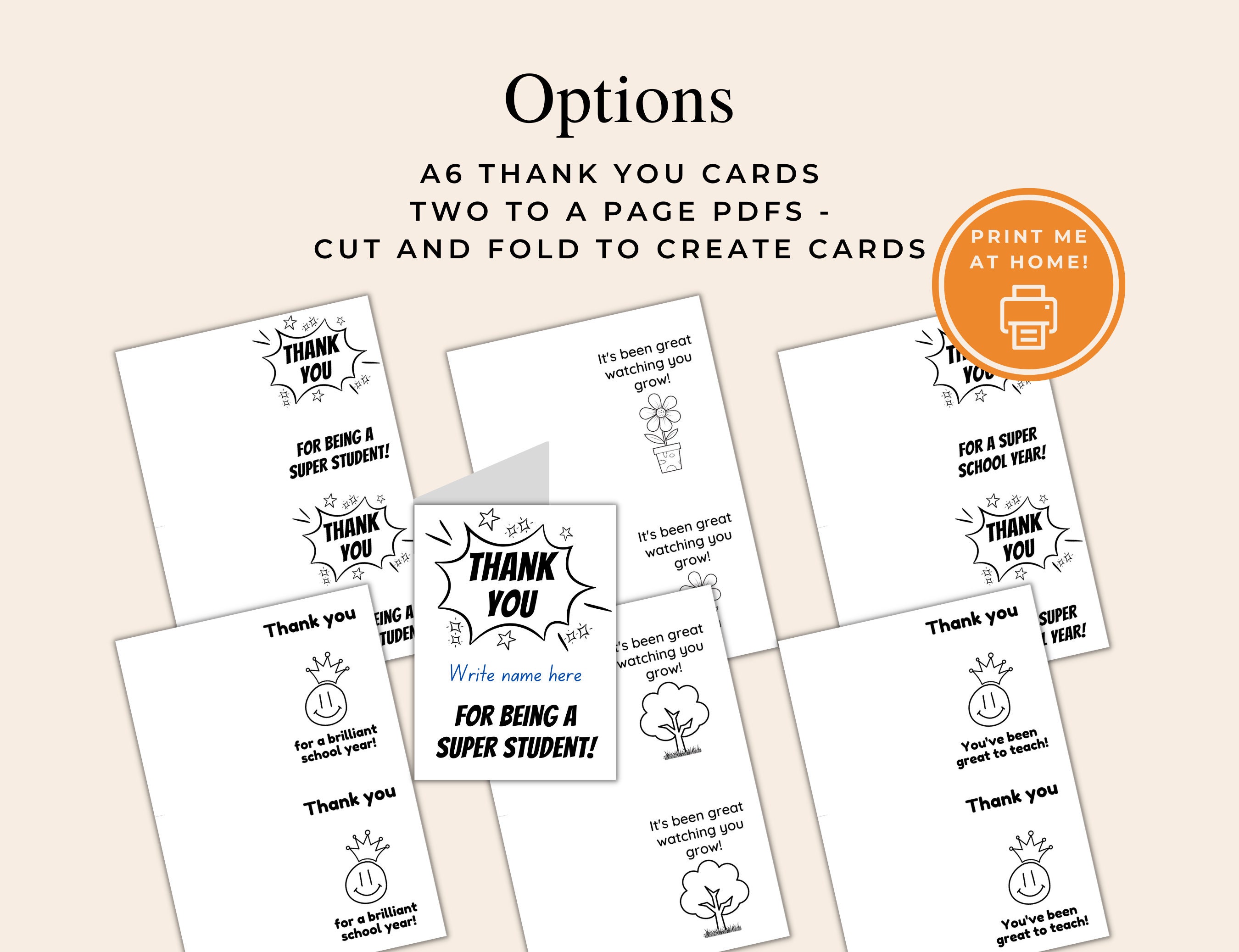 Student Thank You Notes and Cards, Printable End of Year Student Gifts ...